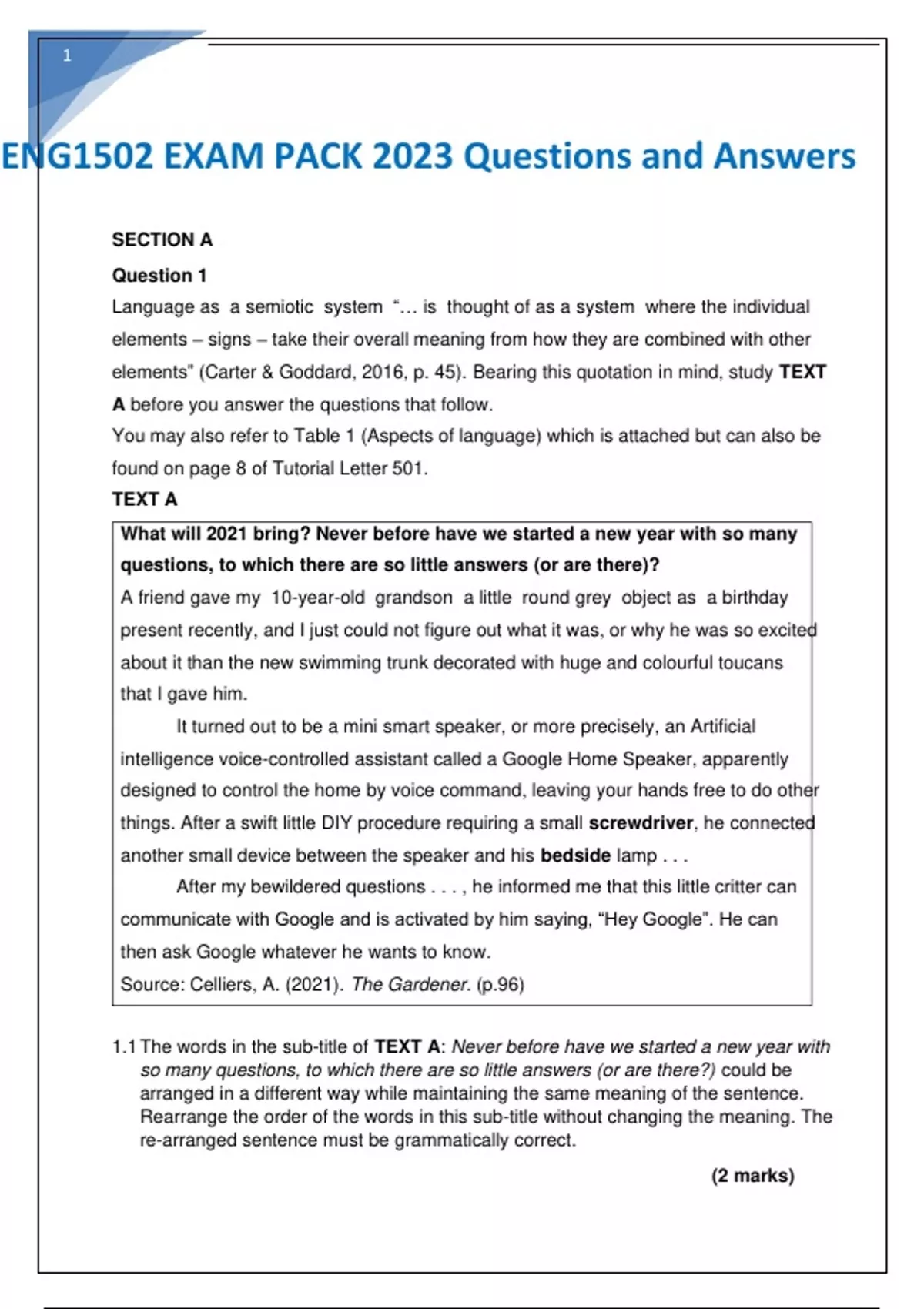ENG1502 EXAM PACK 2023 Questions and Answers - Foundations in English ...