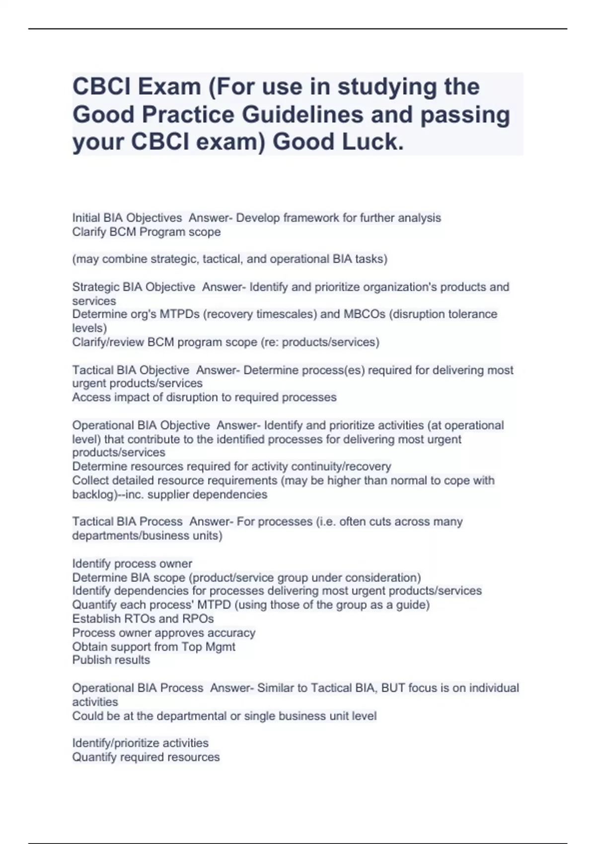 CBCI Exam (For use in studying the Good Practice Guidelines and passing ...