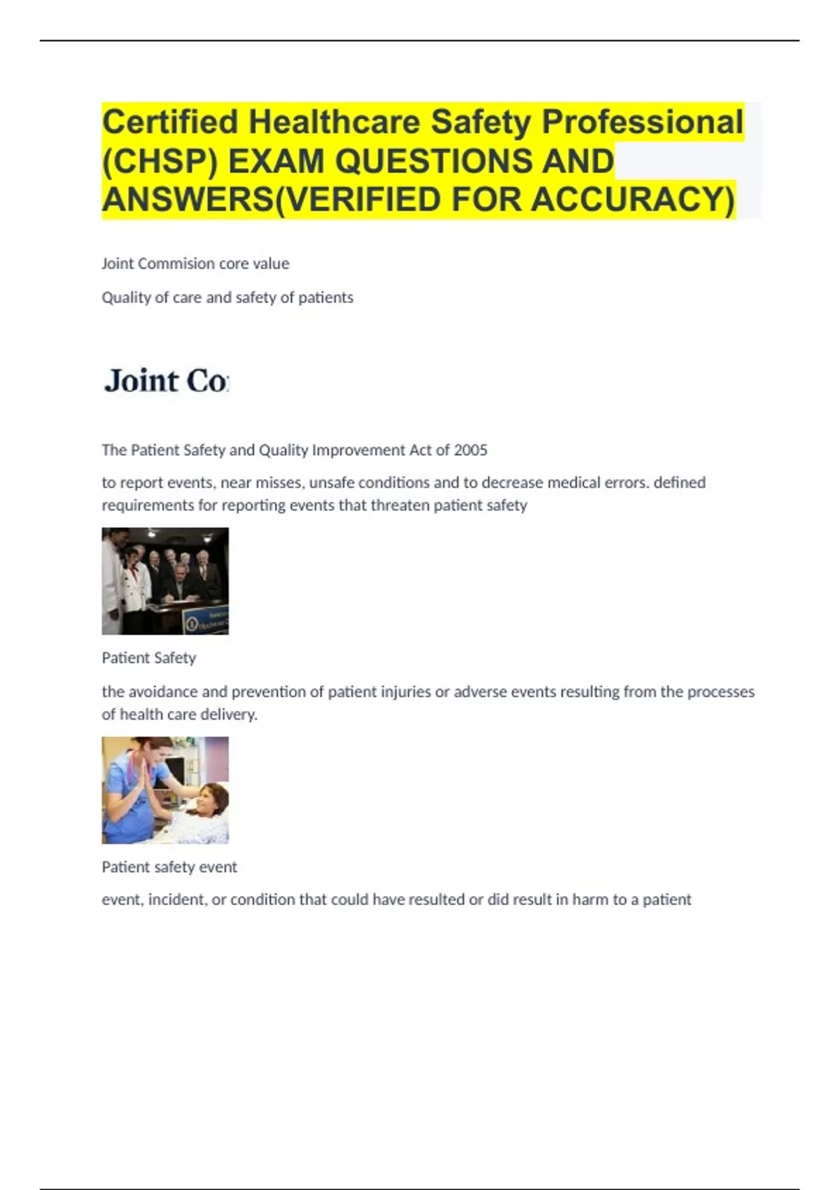 Certified Healthcare Safety Professional (CHSP) EXAM QUESTIONS AND ...