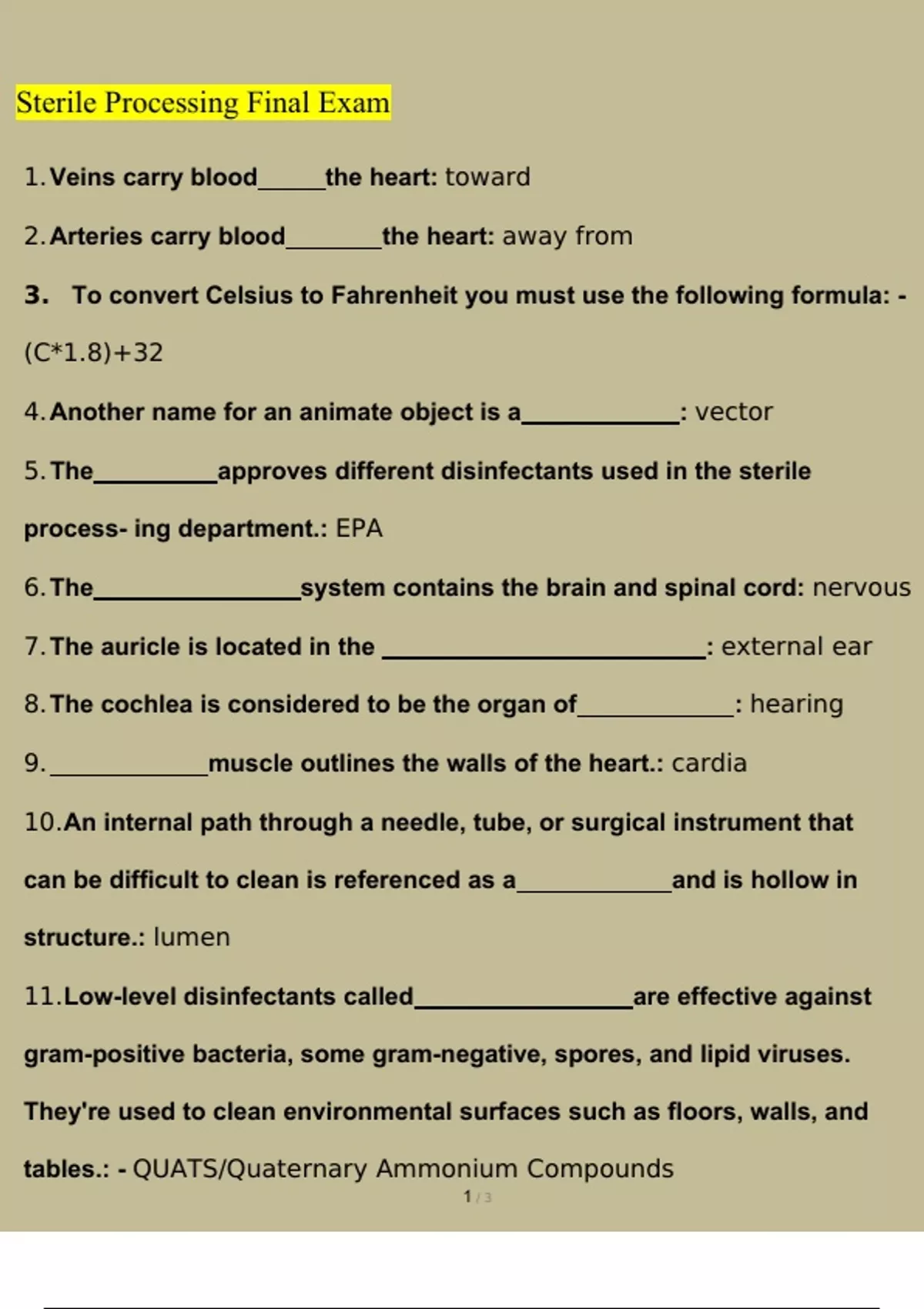 Sterile Processing Final Exam Latest Questions and Answers (Verified ...