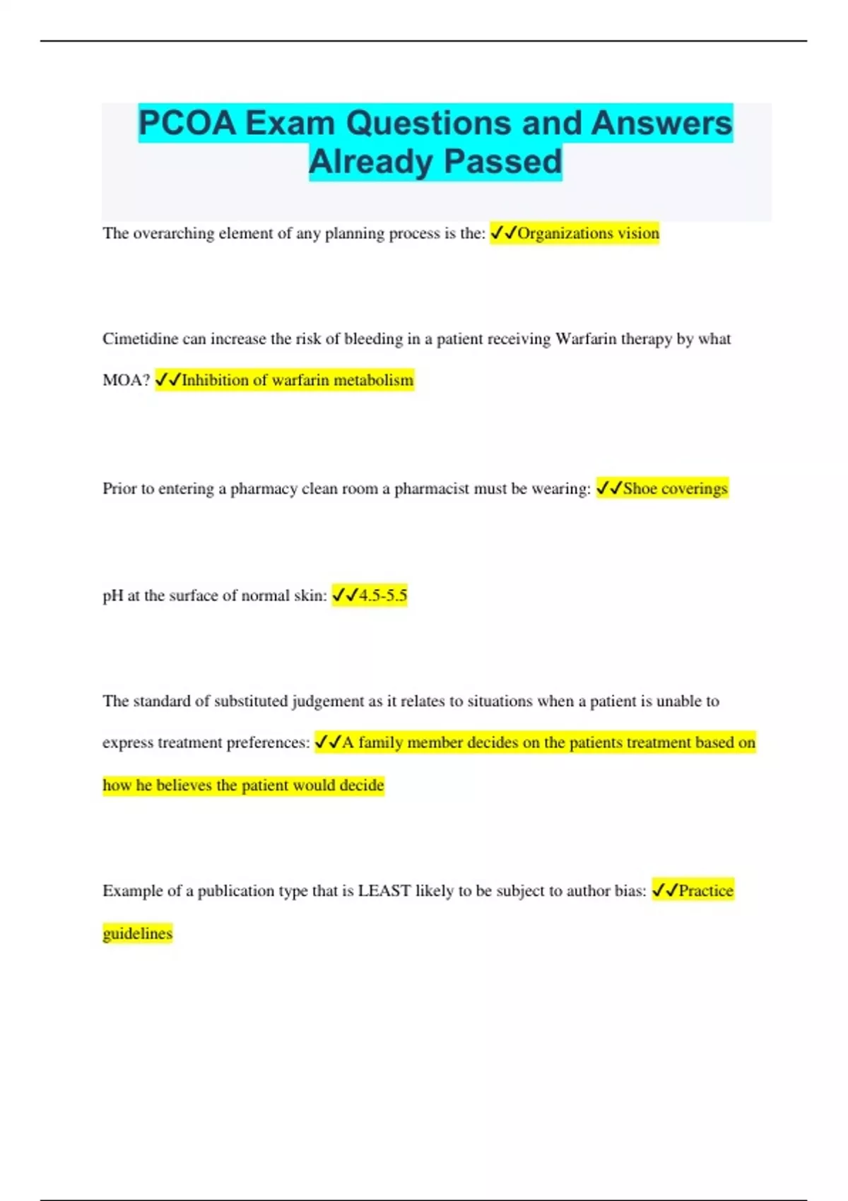 PCOA Bundled Exams Questions and Answers with Complete and Verifeid ...
