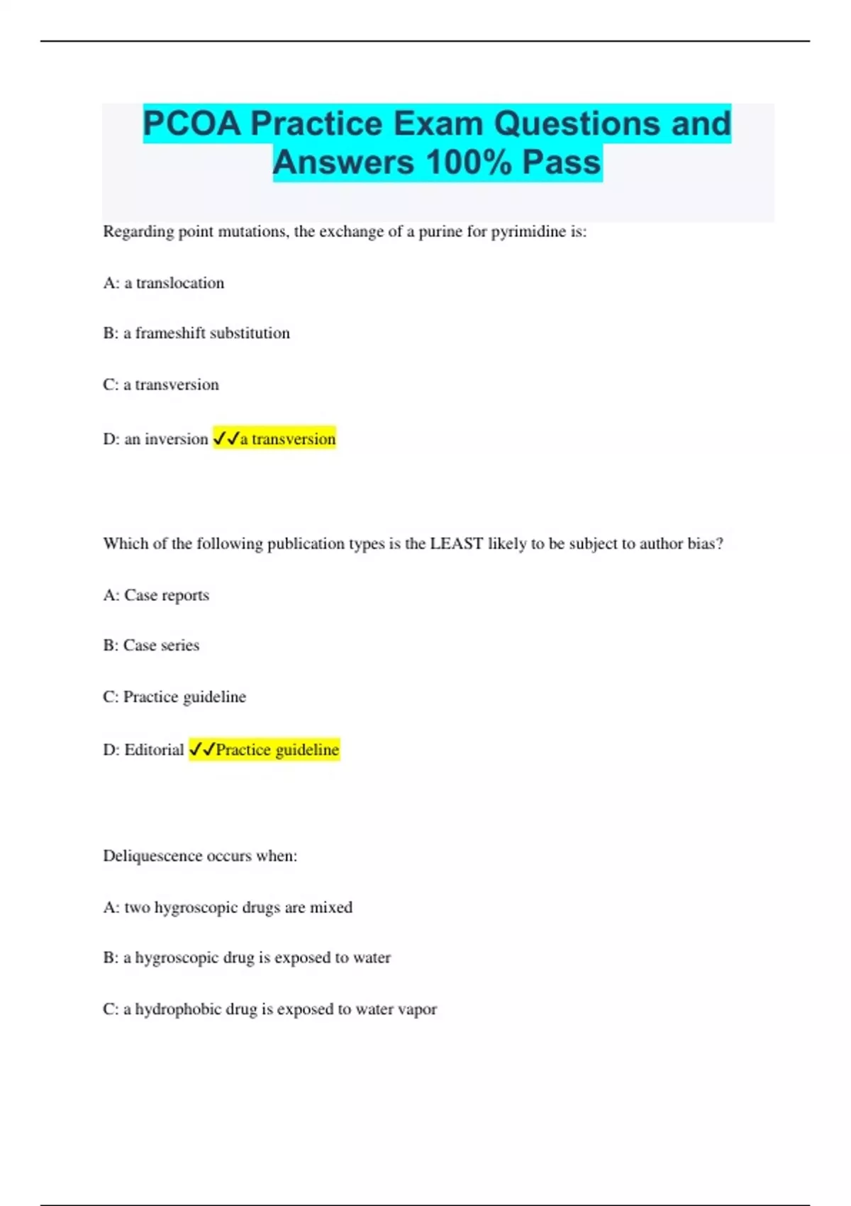 PCOA Practice Exam Questions and Answers 100% Pass - PCOA Practice ...