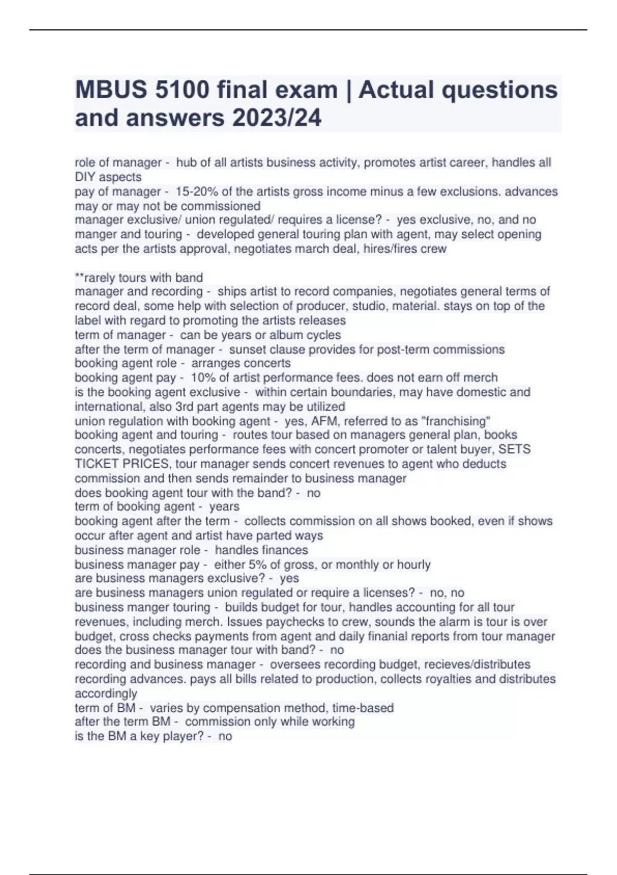 MBUS 5100 final exam | Actual questions and answers 2023/24 - MBUS 5100 ...