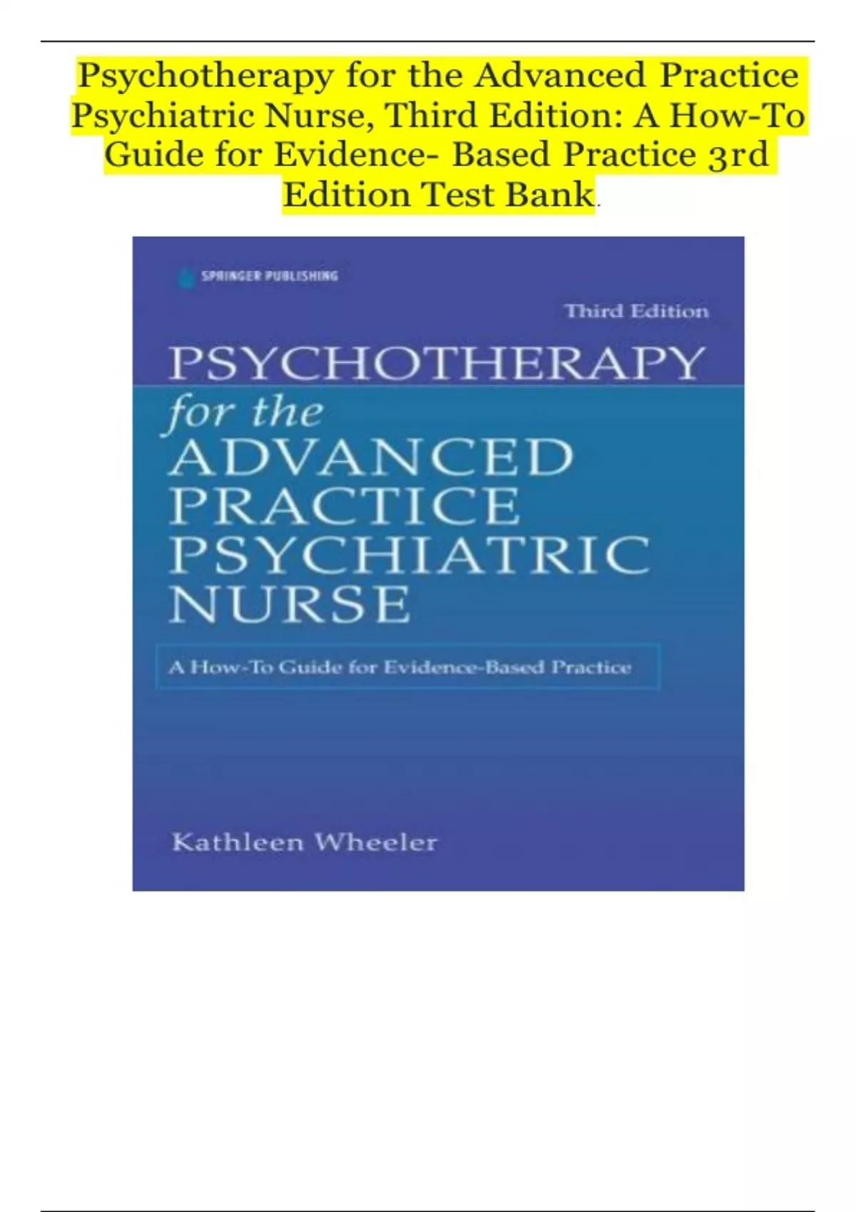 Test Bank for Psychotherapy for the Advanced Practice Psychiatric Nurse ...