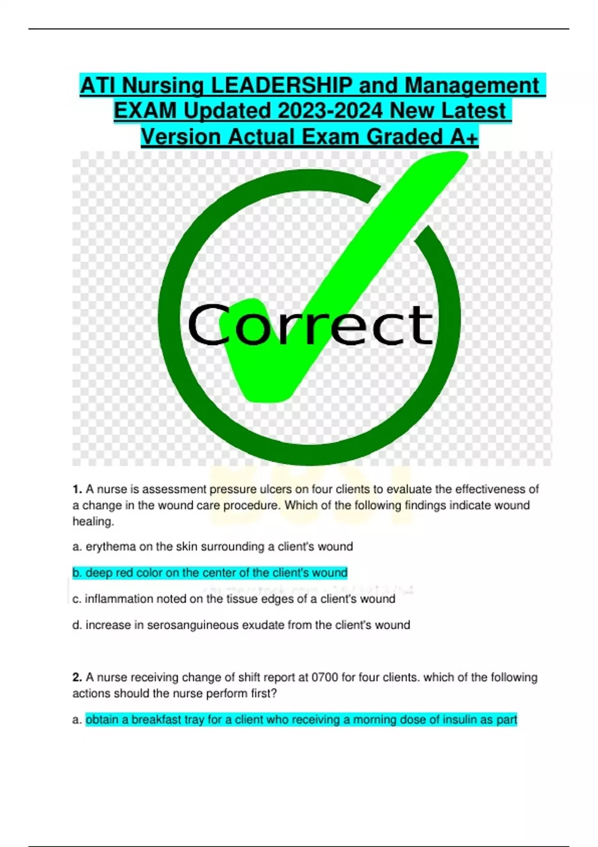 ATI Nursing LEADERSHIP and Management EXAM Updated New Latest Version ...