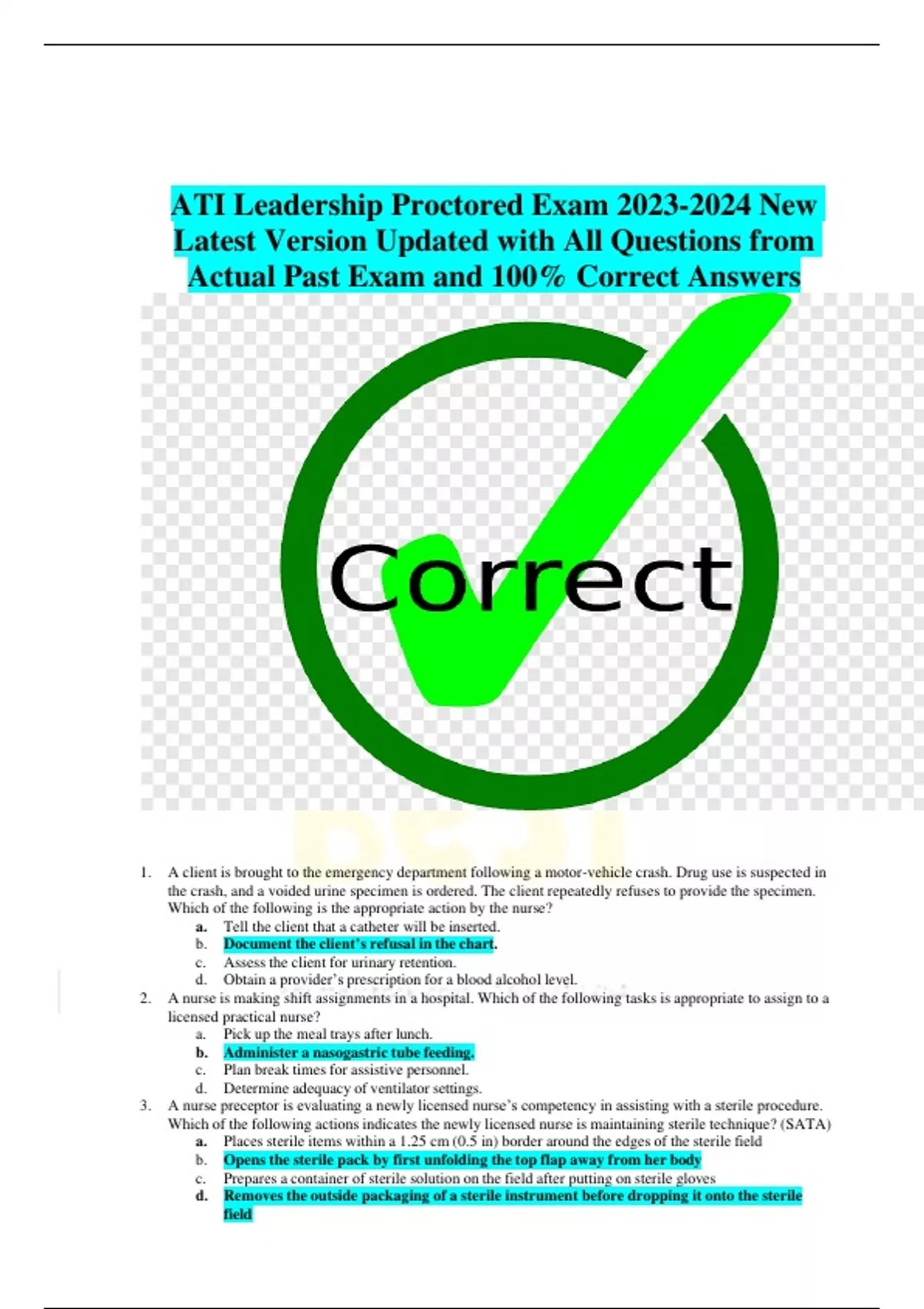 ATI Leadership Proctored Exam New Latest Version Updated with All ...