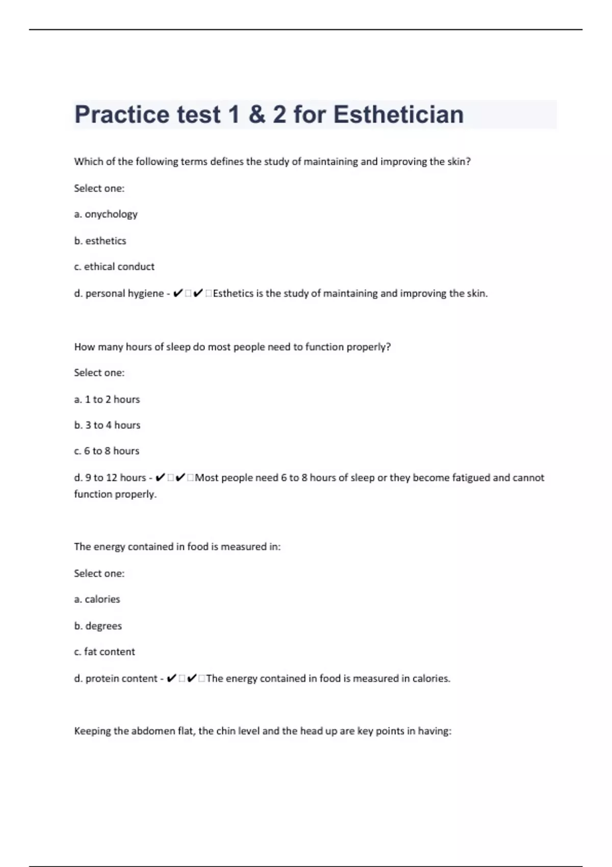 Esthetician Practice Test 1 2 100 Questions And Answers
