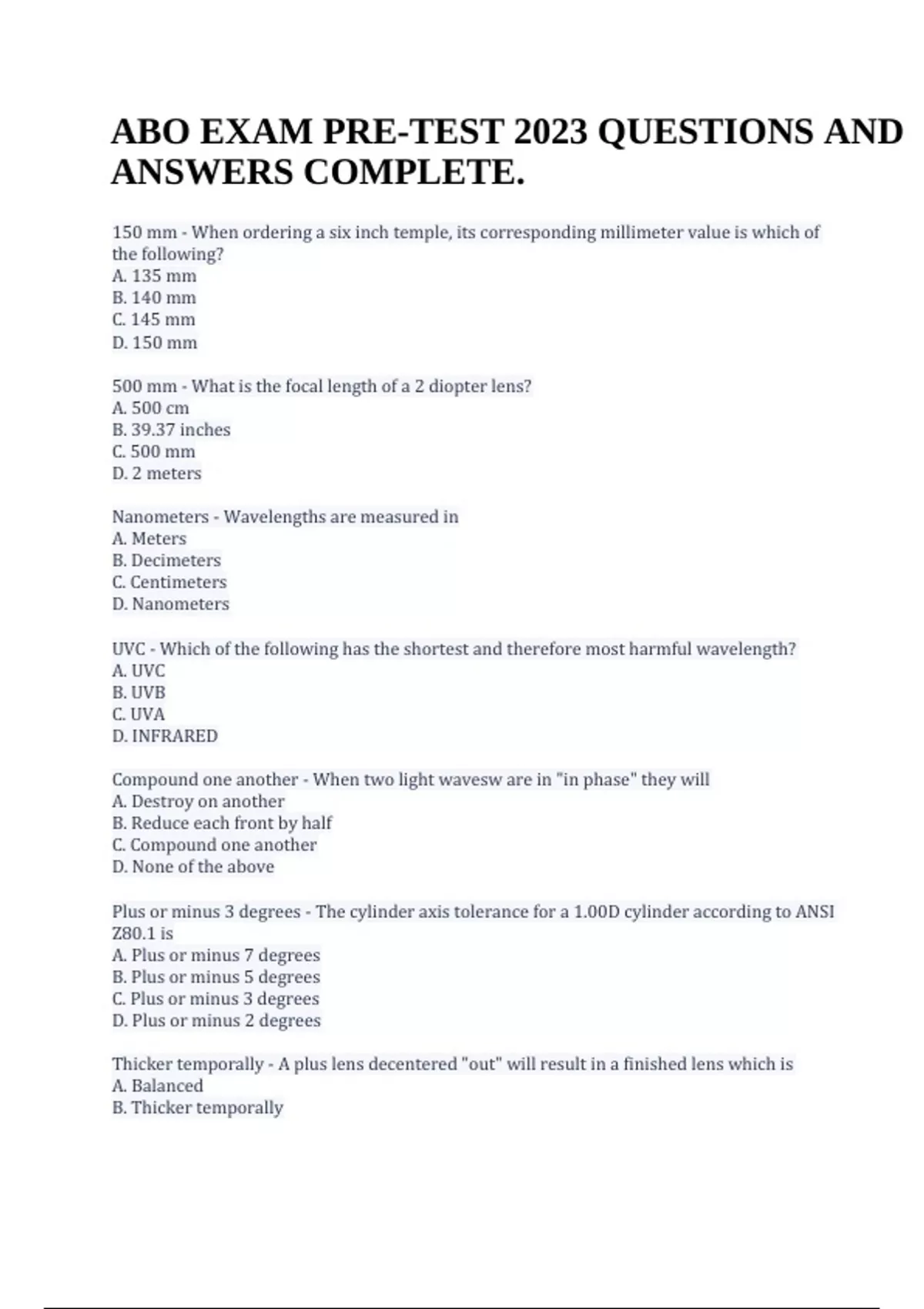 ABO Exam Questions and Answers 2023 Complete (100%Verified) & ABO EXAM ...