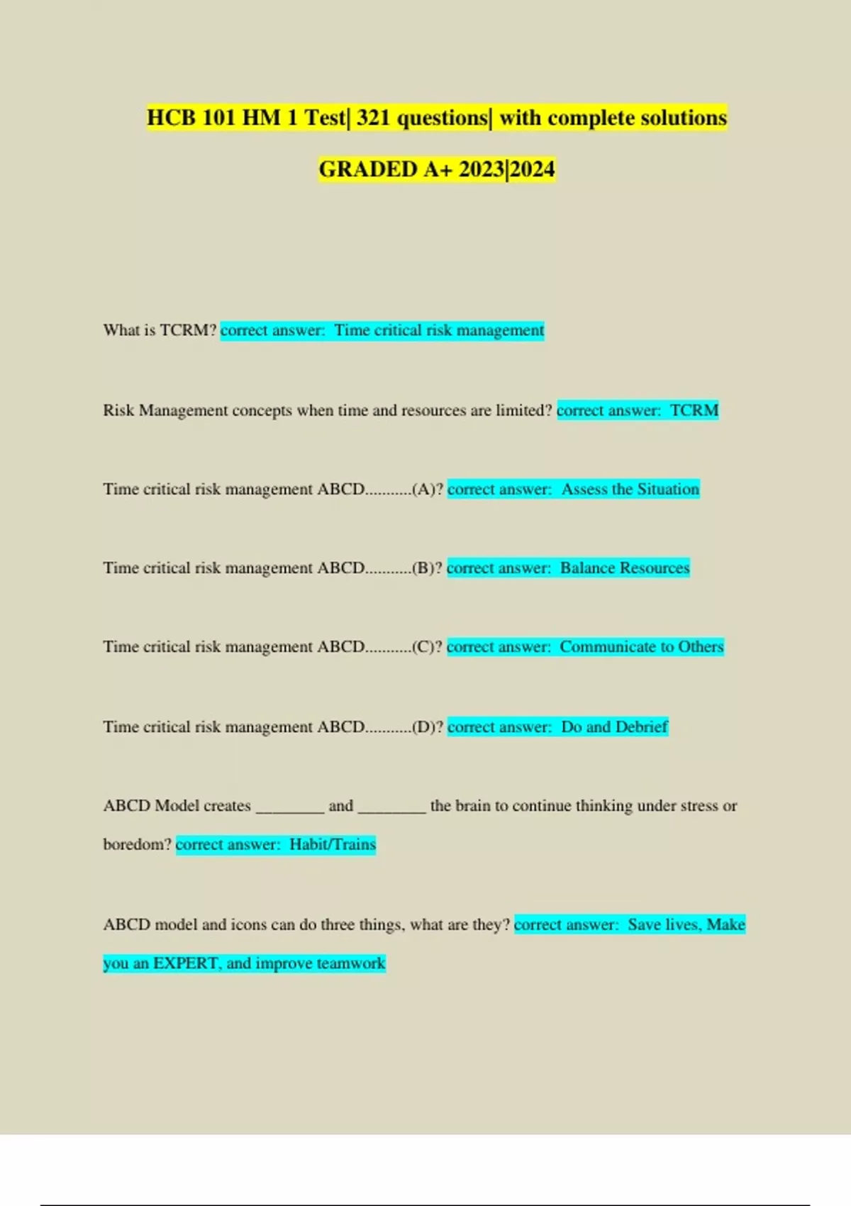 HCB 101 HM 1 Test| 321 questions| with complete solutions GRADED A+ ...