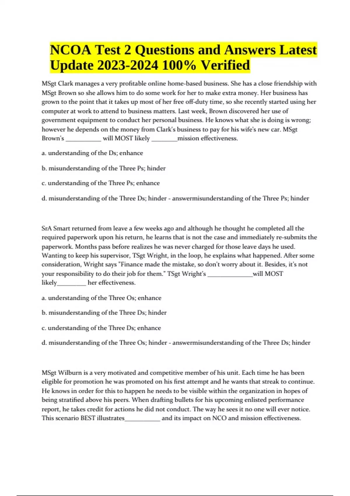 NCOA Practice Questions With Answers Latest Updated Graded A+ | NCOA ...