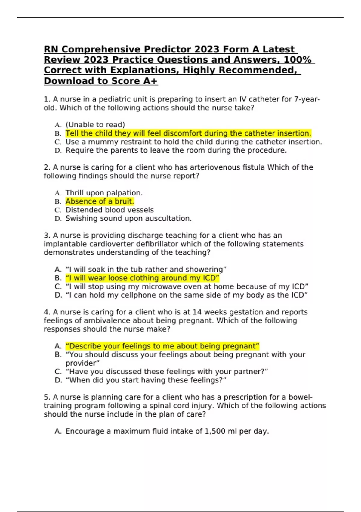 RN Comprehensive Predictor 2023 Form A Latest Review 2023 Practice ...