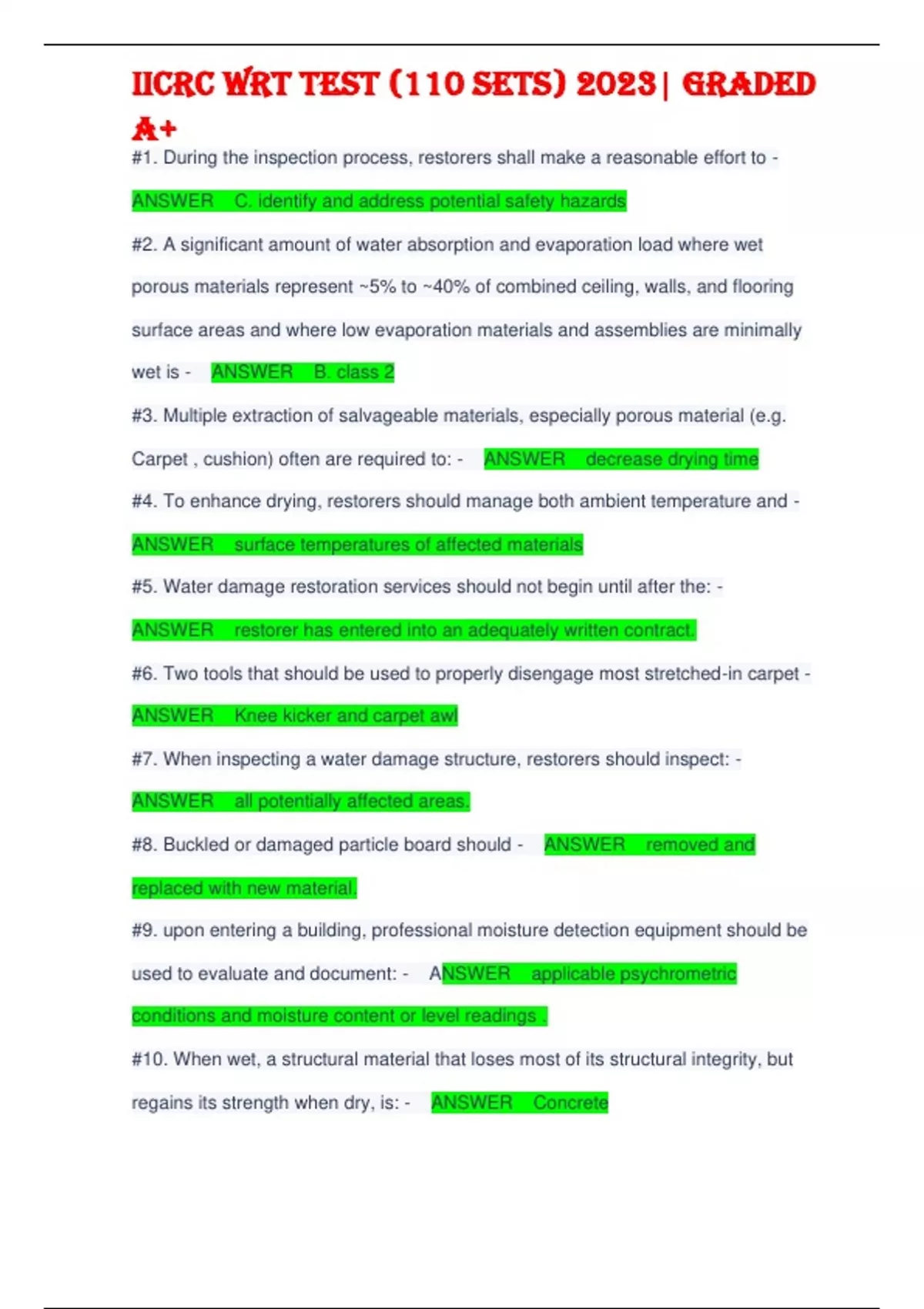 UPDATED 2025/2026 IICRC WRITTEN Test (110 SETS) |REAL EXAM QUESTIONS ...