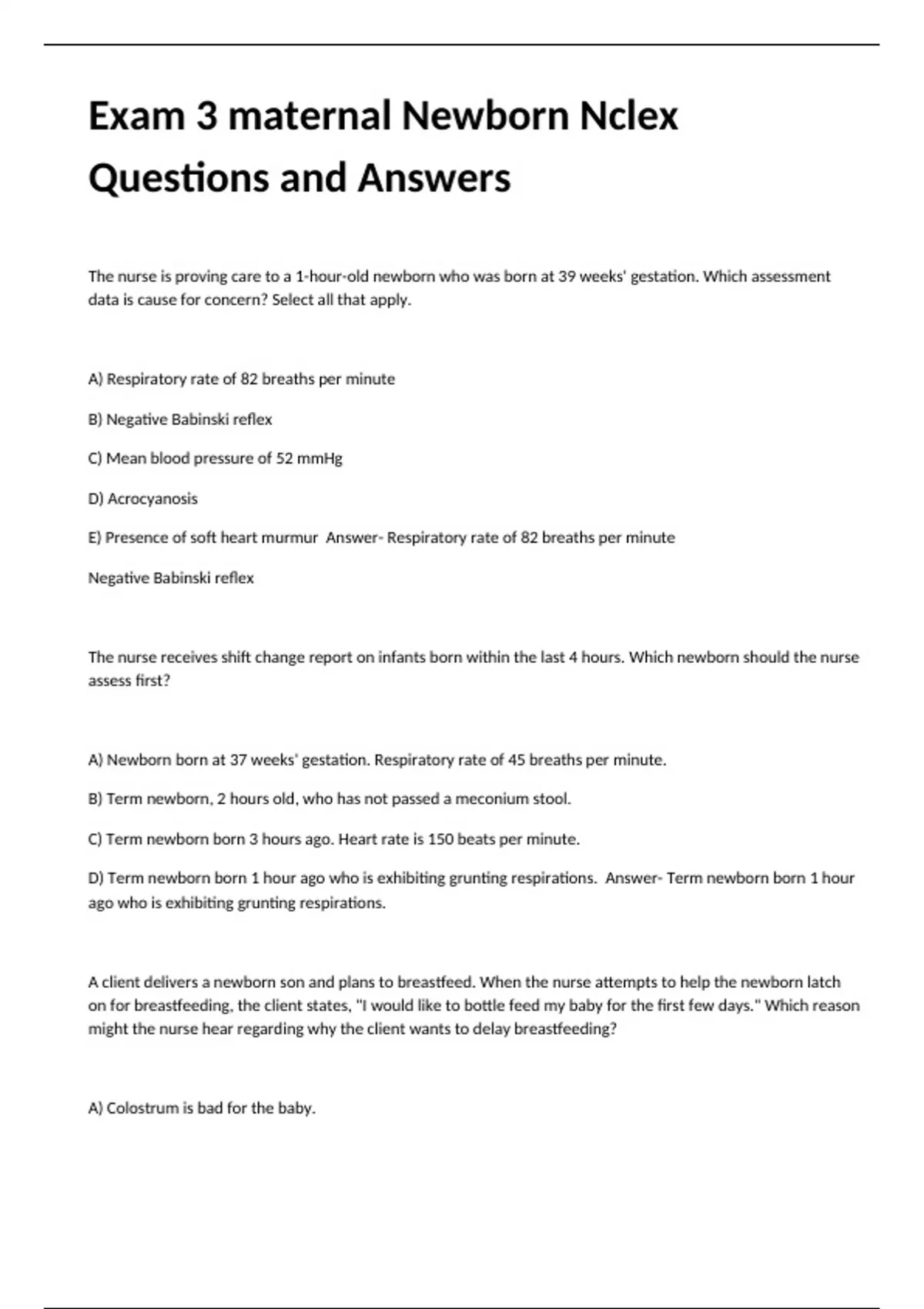 Exam 3 maternal Newborn Nclex Questions and Answers - Maternal Newborn ...