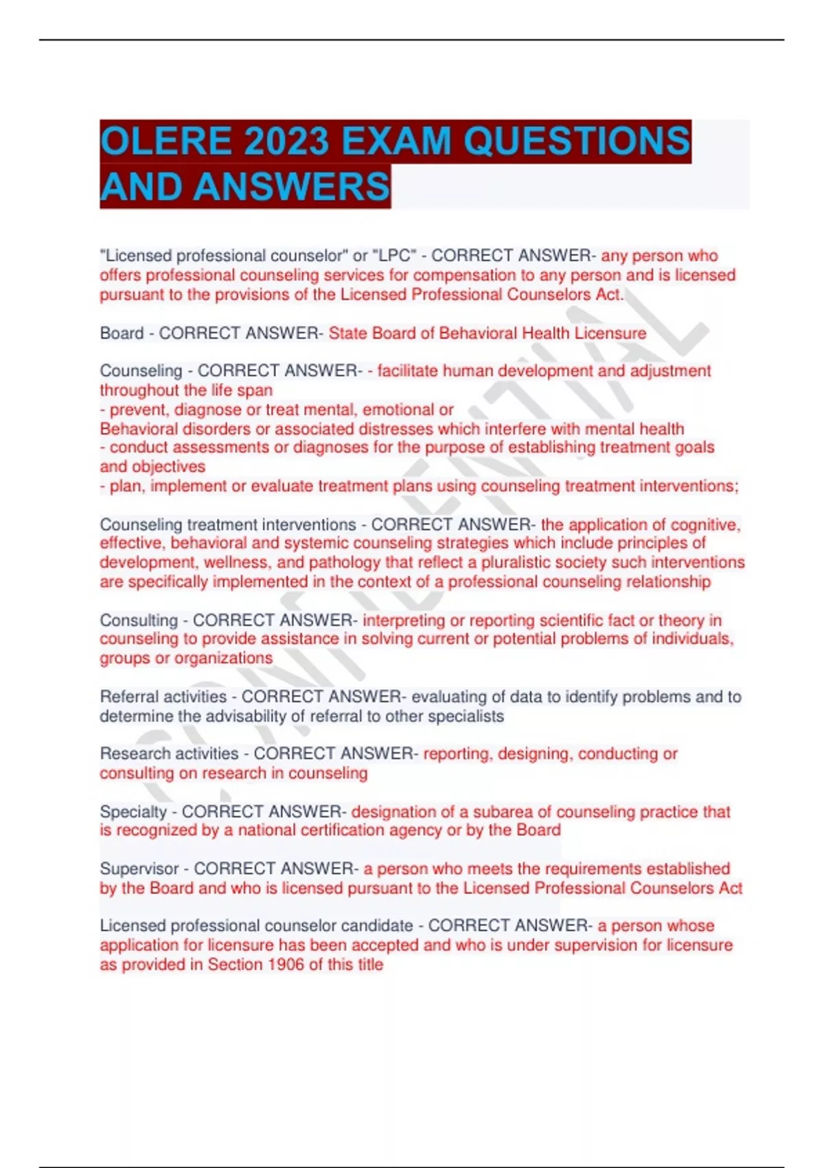 OLERE 2023 EXAM QUESTIONS AND ANSWERS - OLERE - Stuvia US