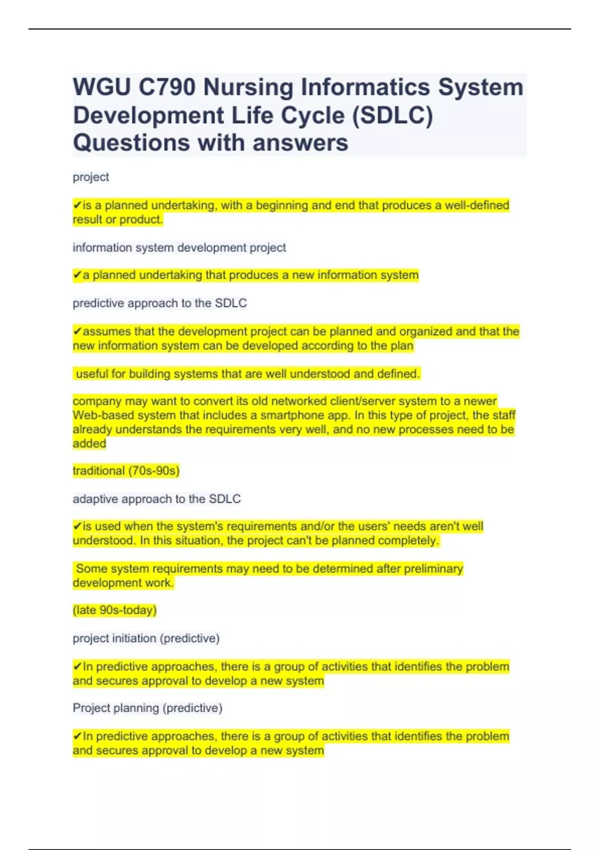 WGU C790 Nursing Informatics System Development Life Cycle (SDLC ...