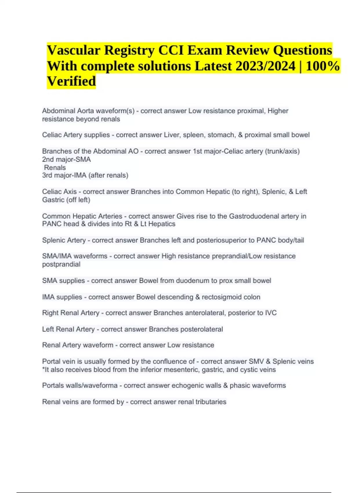 Vascular Registry Exam Questions With complete solutions Updated 2023/ ...