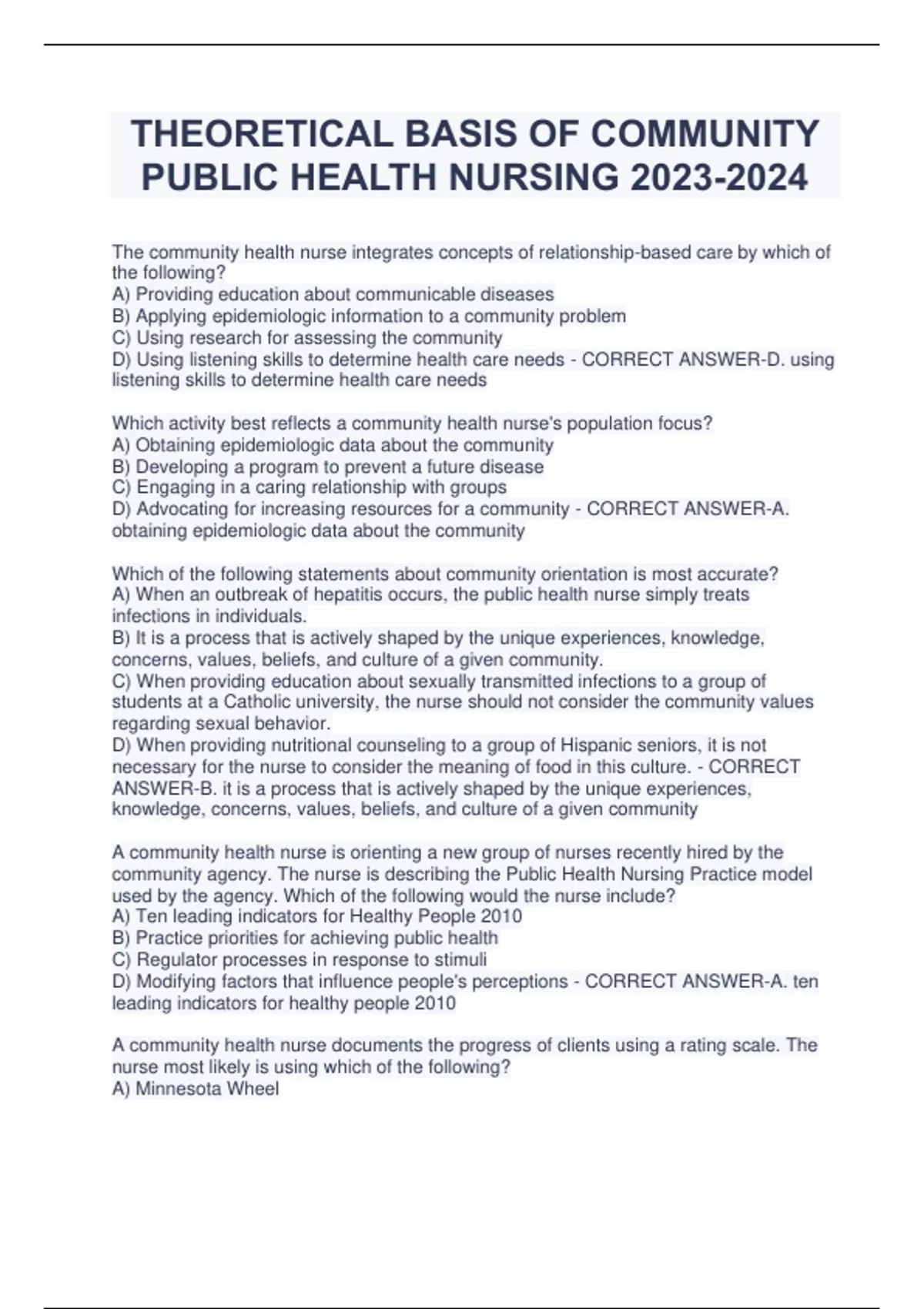 THEORETICAL BASIS OF COMMUNITY PUBLIC HEALTH NURSING - Community Health ...