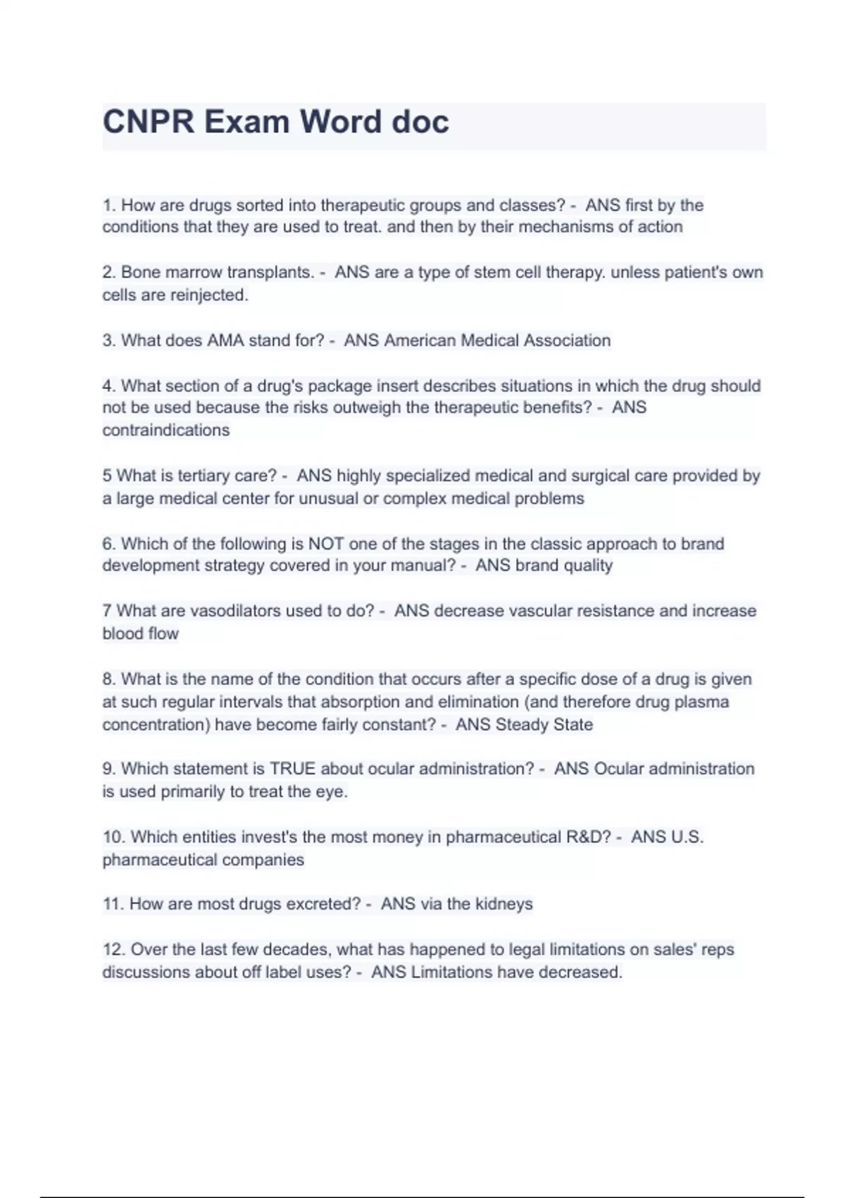 CNPR Exam Questions With Correct Answers - CNPR - Stuvia US