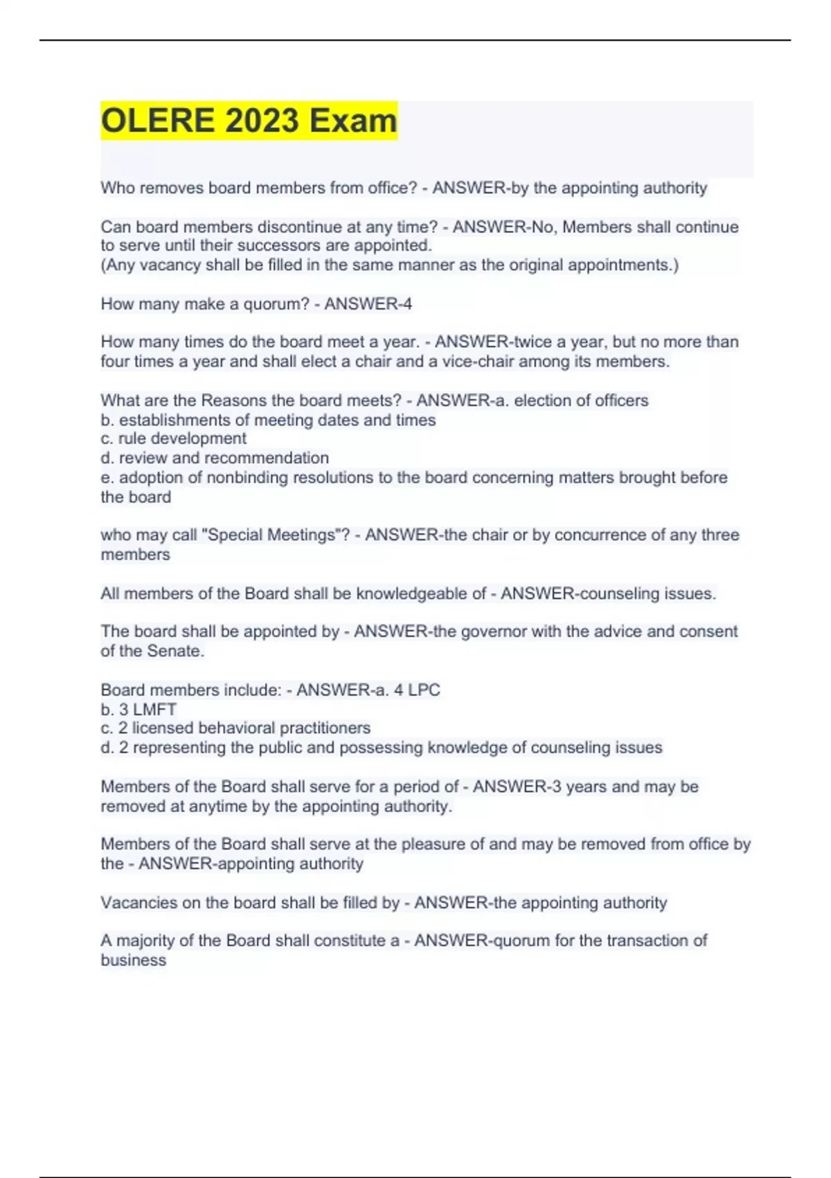 OLERE 2023 Exam Questions and Answers - OLERE - Stuvia US