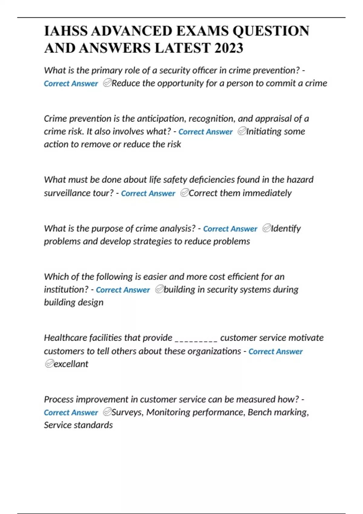 IAHSS ADVANCED EXAMS QUESTION AND ANSWERS LATEST 2023 - IAHSS ADVANCED ...