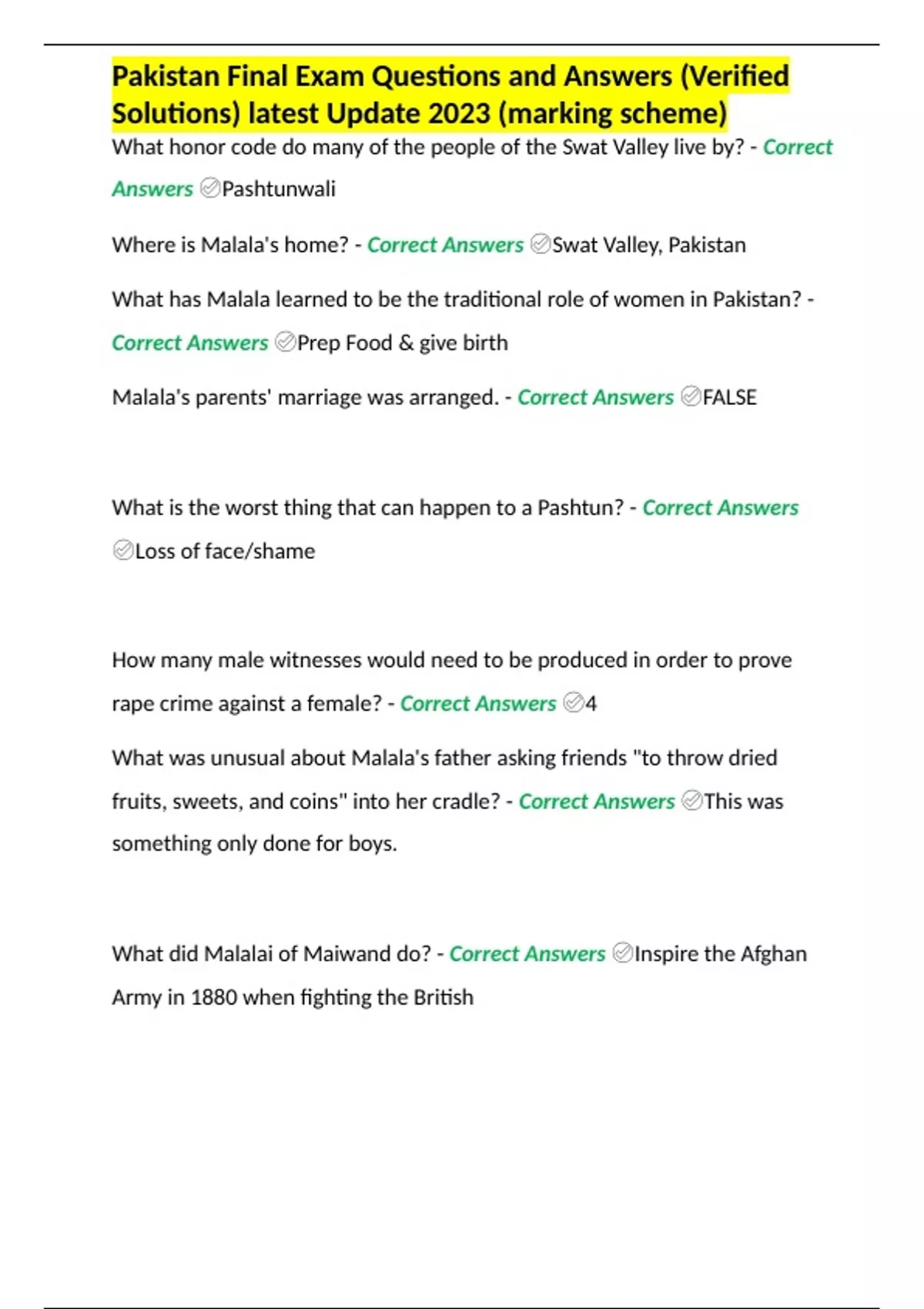 Pakistan Final Exam Questions and Answers (Verified Solutions) latest ...