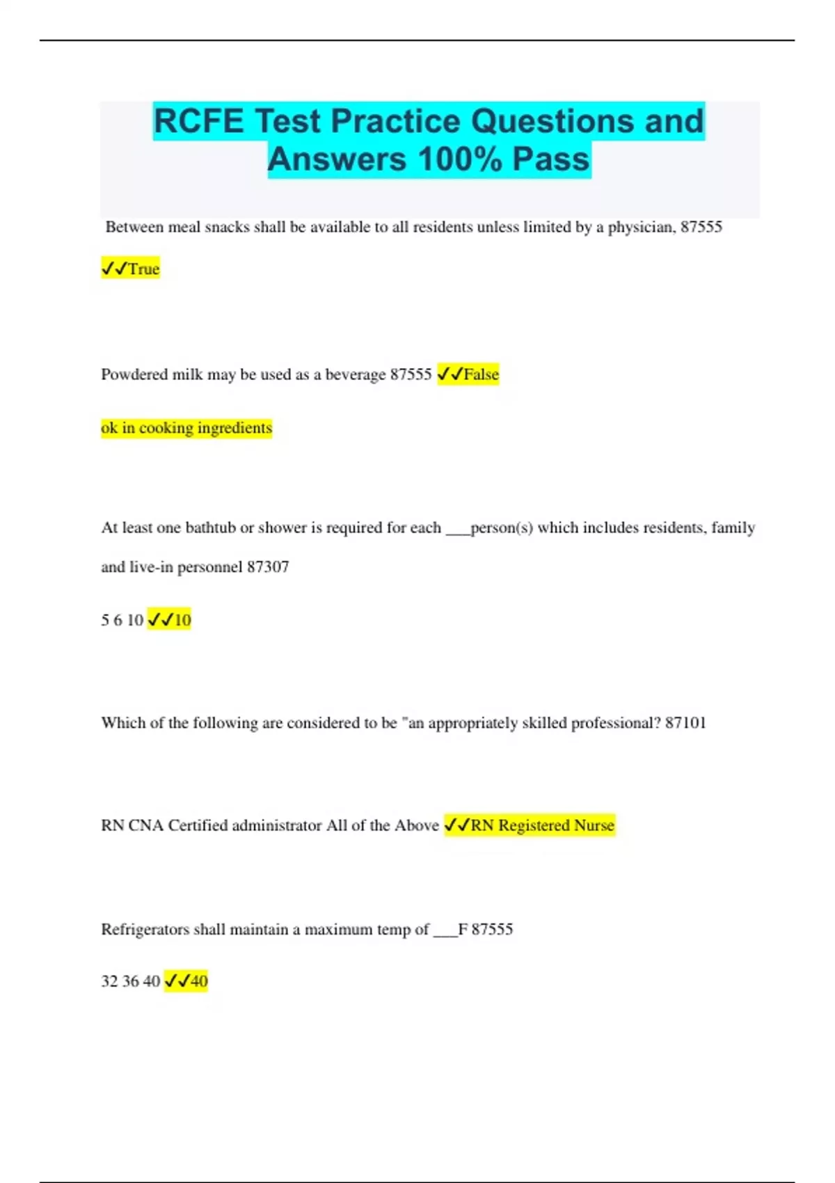RCFE Bundled Exams Questions and Answers (2023/2024) (Complete ...