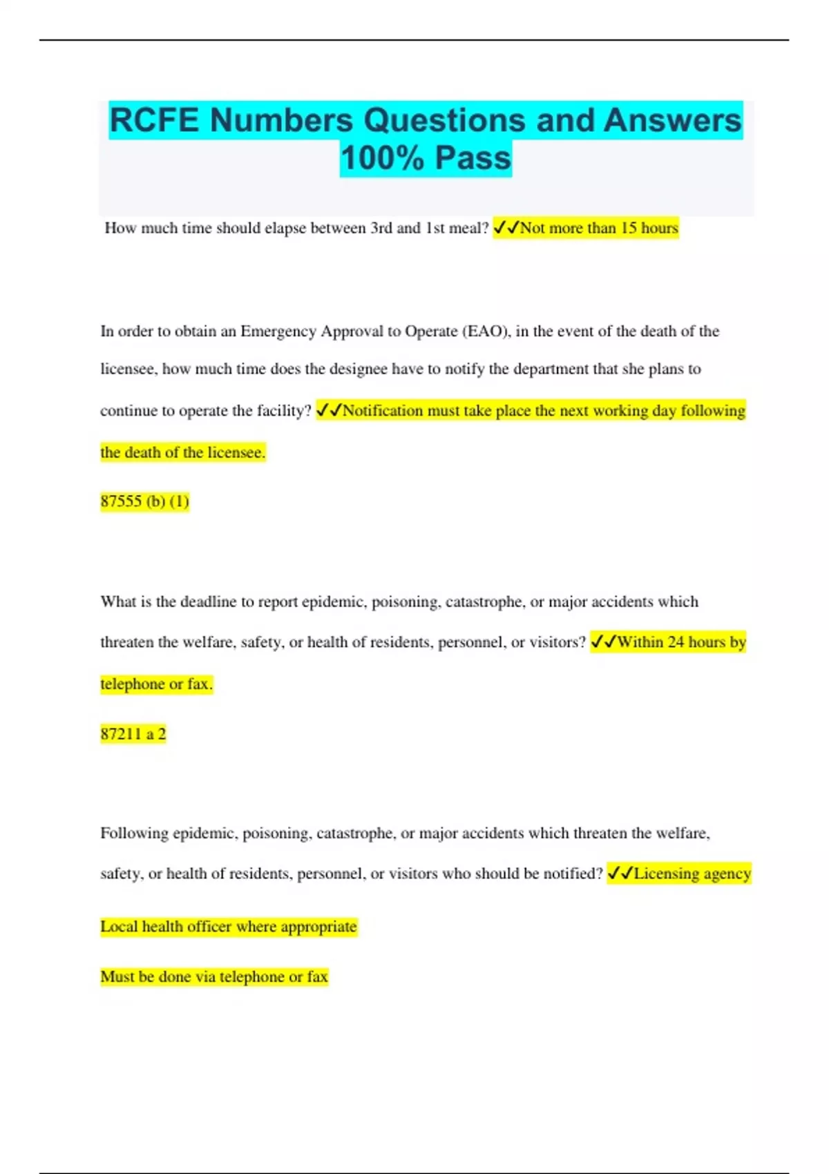 RCFE Numbers Questions and Answers 100% Pass - RCFE Numbers - Stuvia US