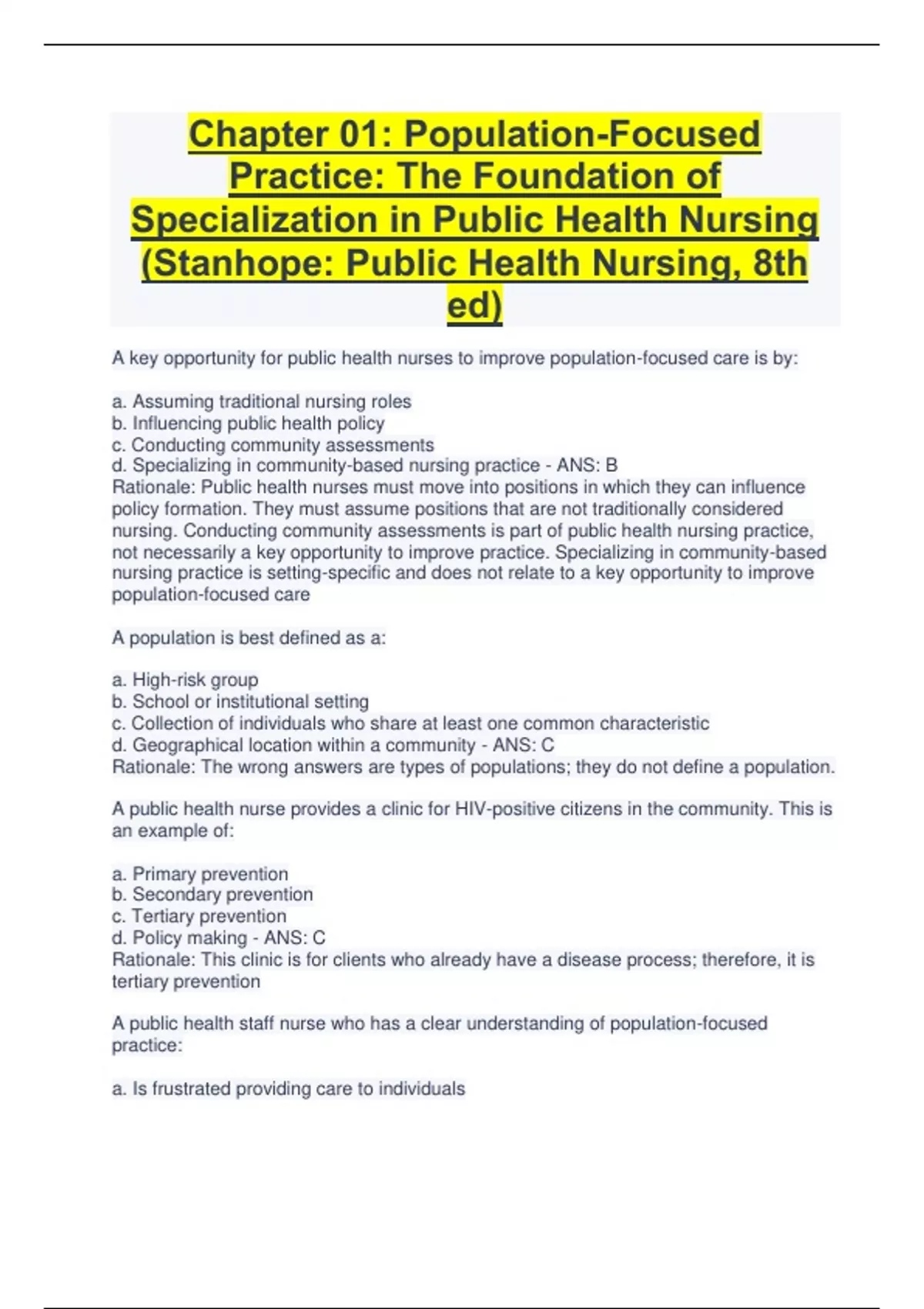 Chapter 01: Population-Focused Practice: The Foundation of ...