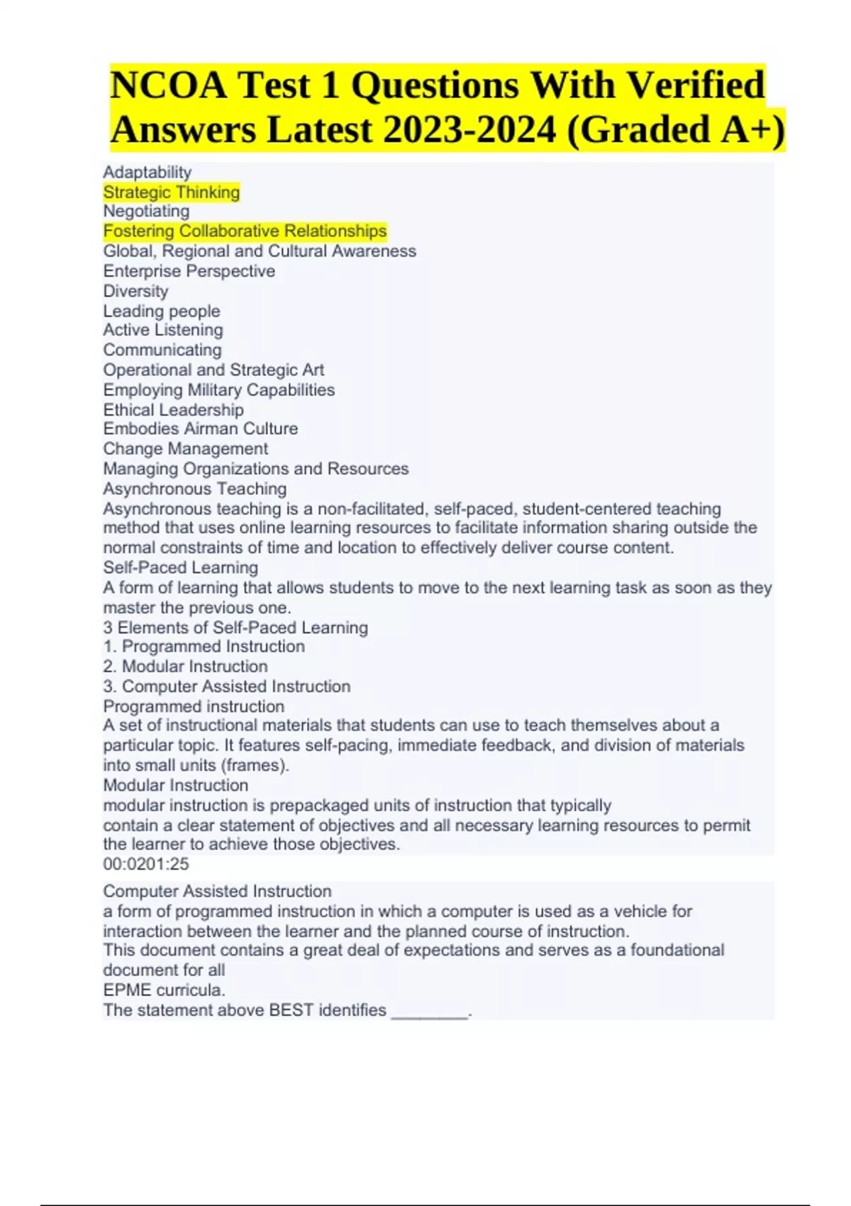 NCOA Practice Questions With Answers Latest Updated Graded A+ - NCOA ...
