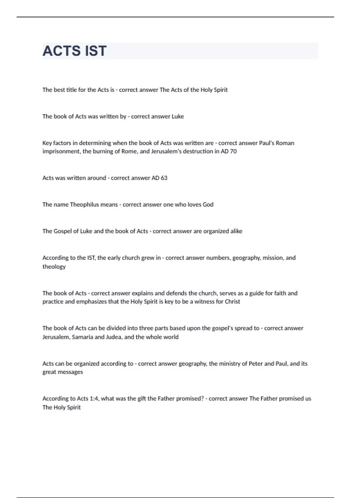 ACTS IST questions and answers graded A+ 2023 passed - ACTS - Stuvia US