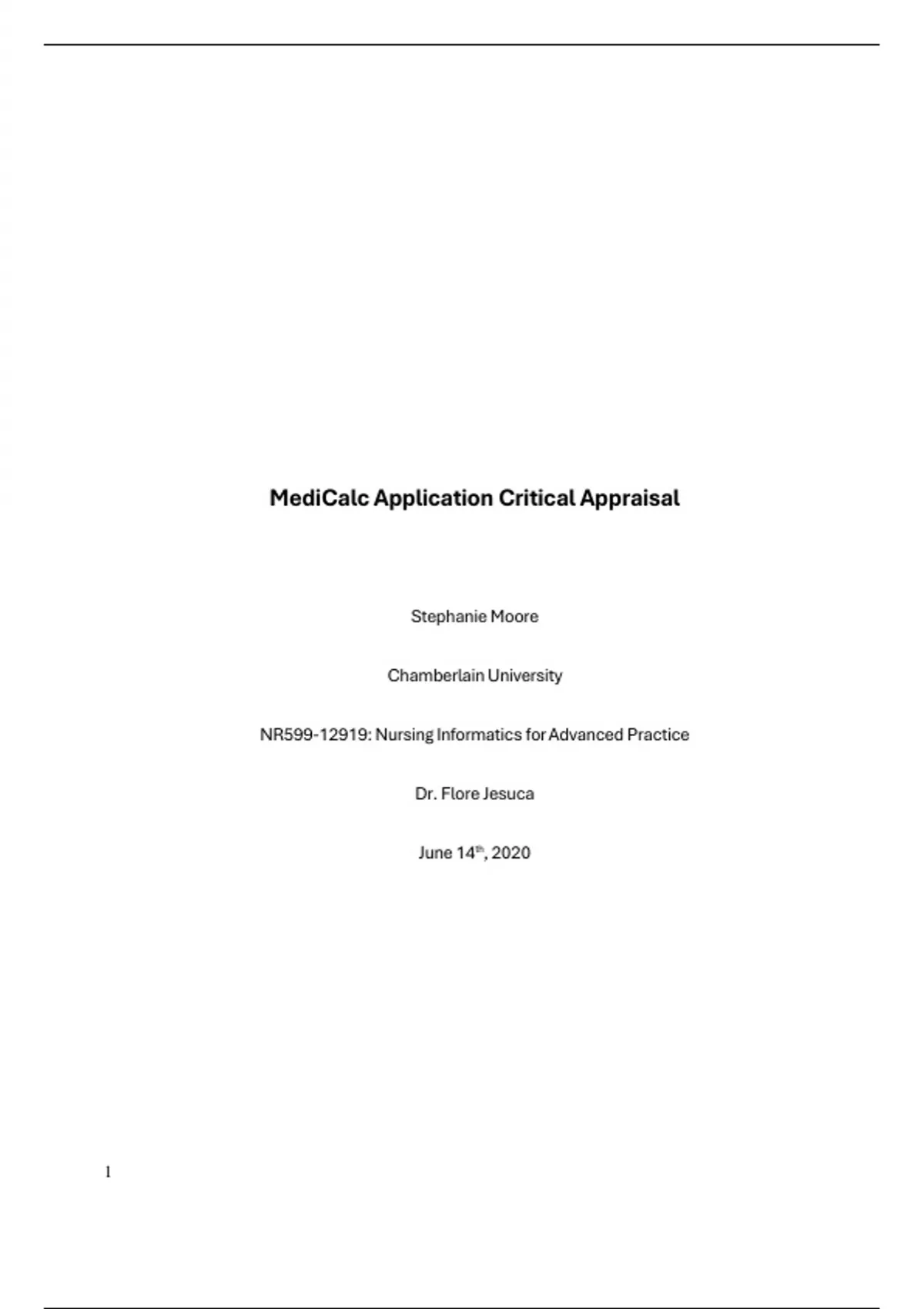 NR599 Critical Appraisal (Medical Application Critical Appraisal) Dr ...