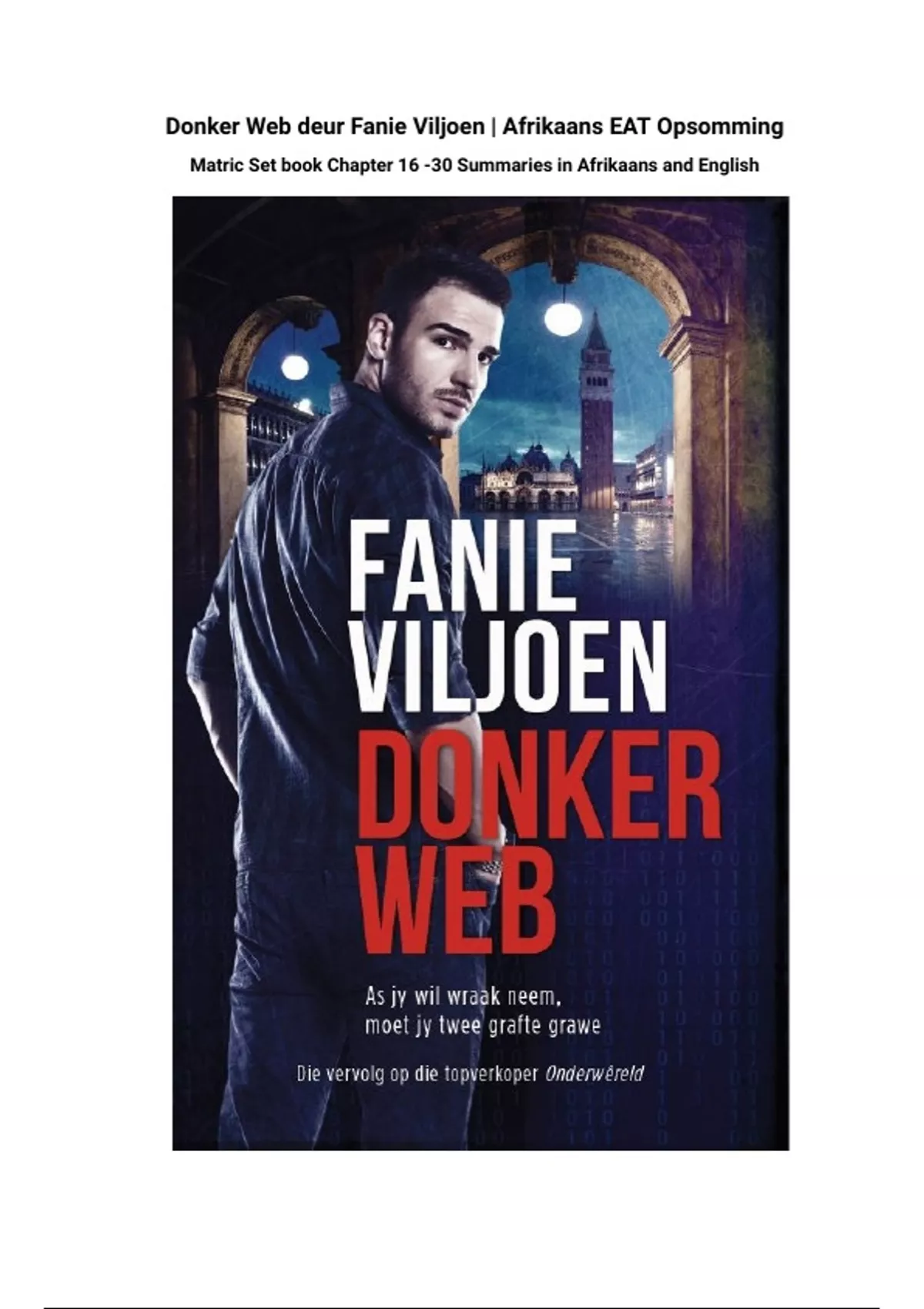 Summary Donker Web By Fanie Viljoen | Set Book Summaries Afrikaans & English | Chapter 16 - 30 ...