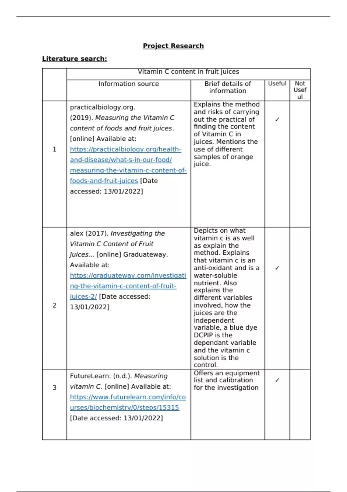 BTEC National Extended Diploma in Applied Sciences: Unit 6: Project ...