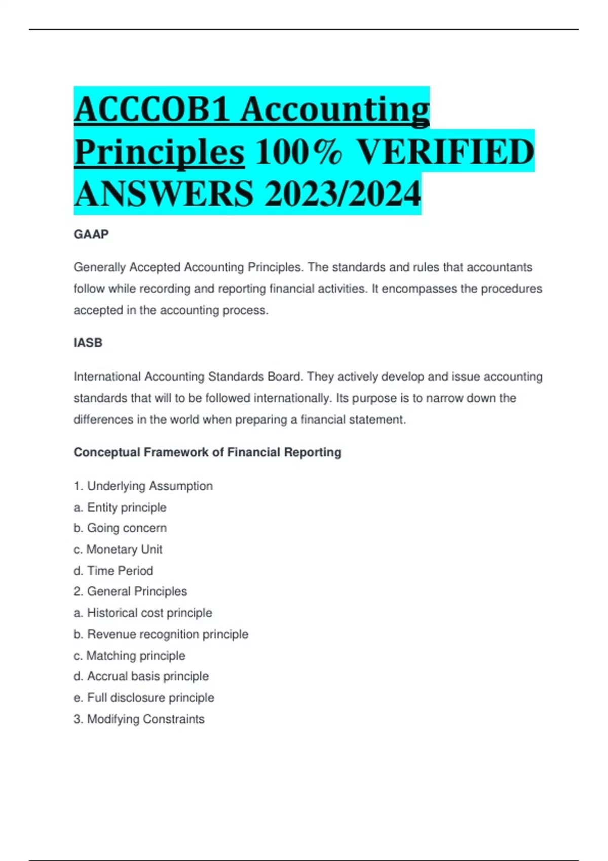 ACCCOB1 Accounting Principles 100% VERIFIED ANSWERS 2023/2024 - ACCCOB1 ...
