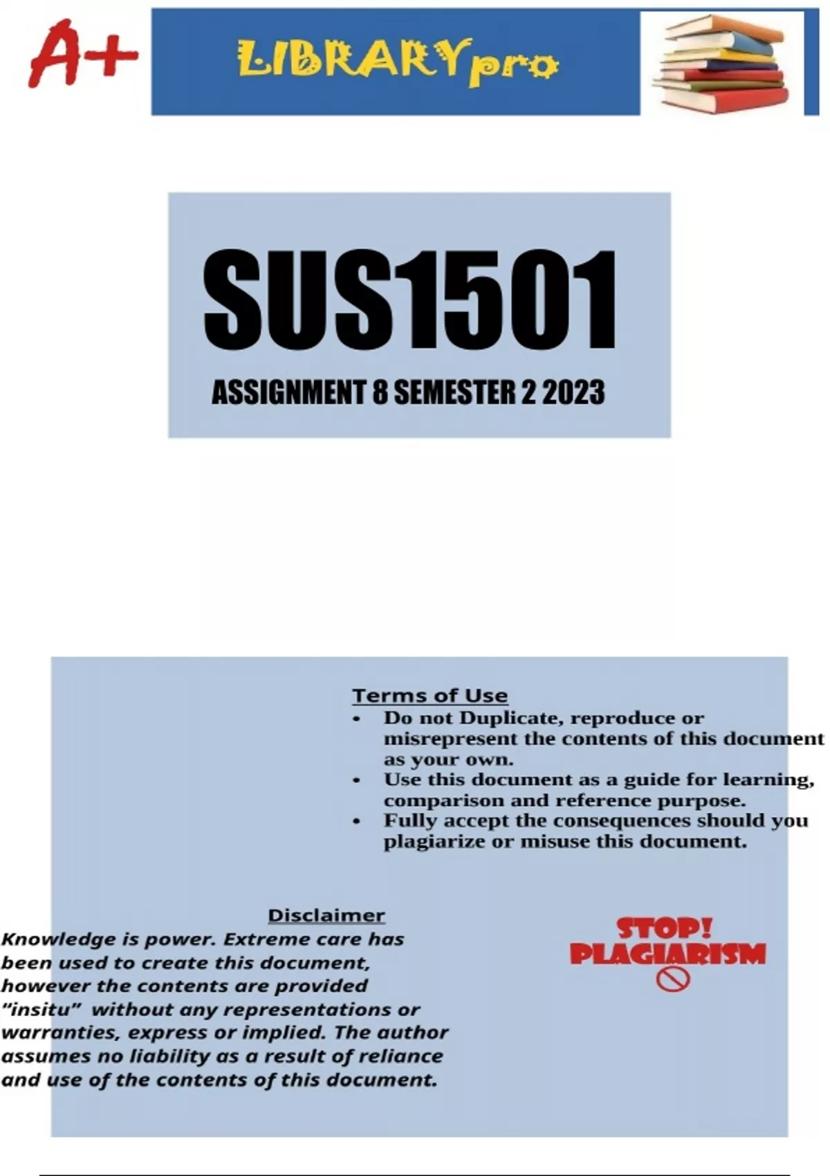 SUS1501 Assignment 8 PORTFOLIO (COMPLETE ANSWERS) Semester 2 2024 ...