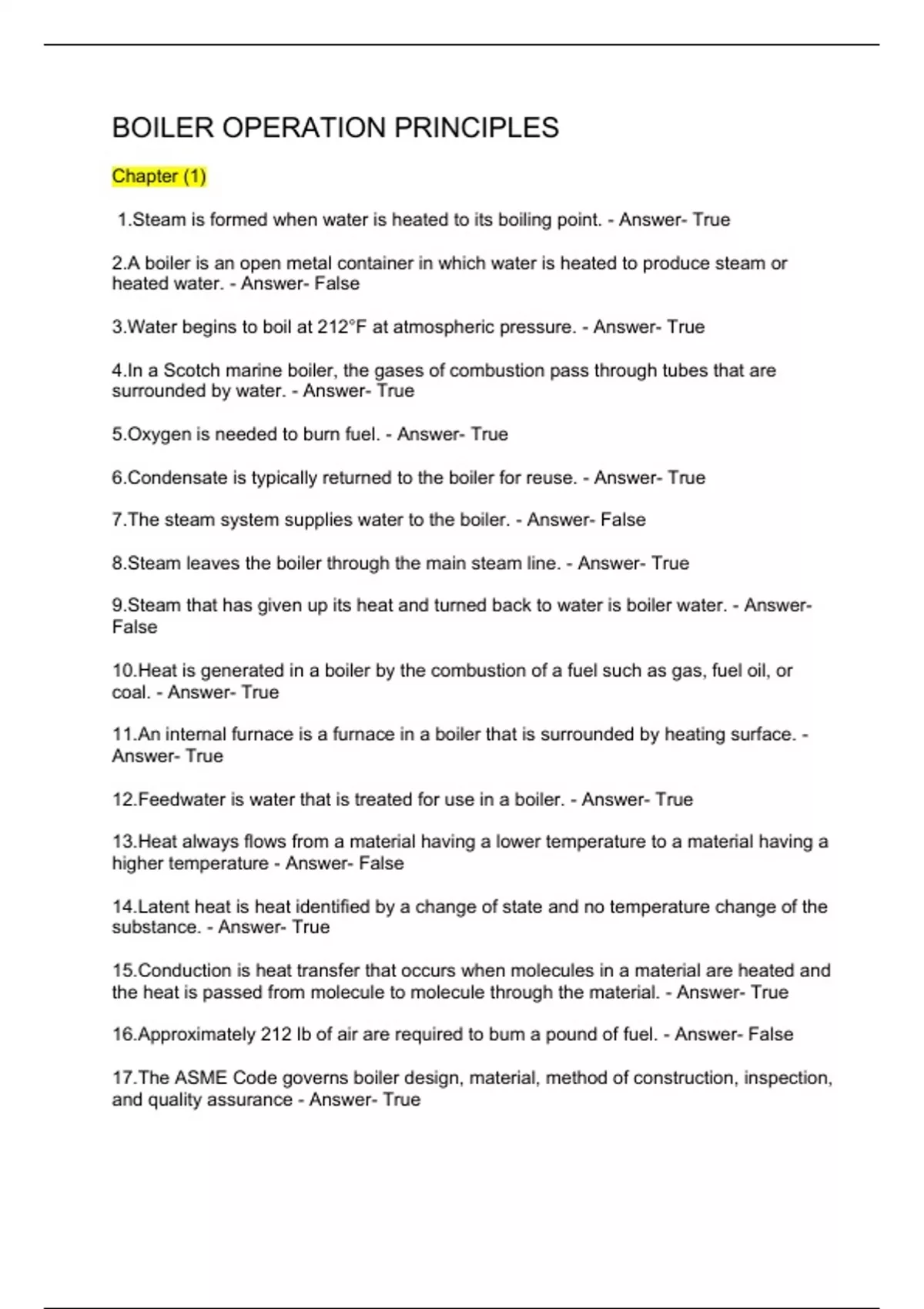 BOILER OPERATION PRINCIPLES - BOILER OPERATION - Stuvia US