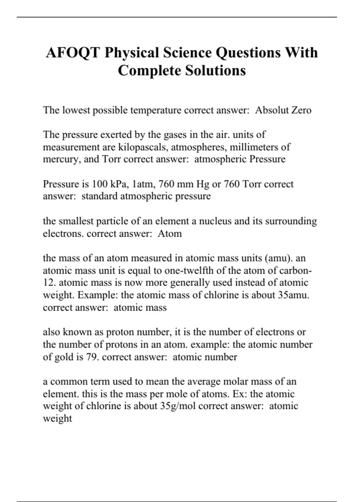 AFOQT Physical Science Questions With Complete Solutions - AFOQT ...