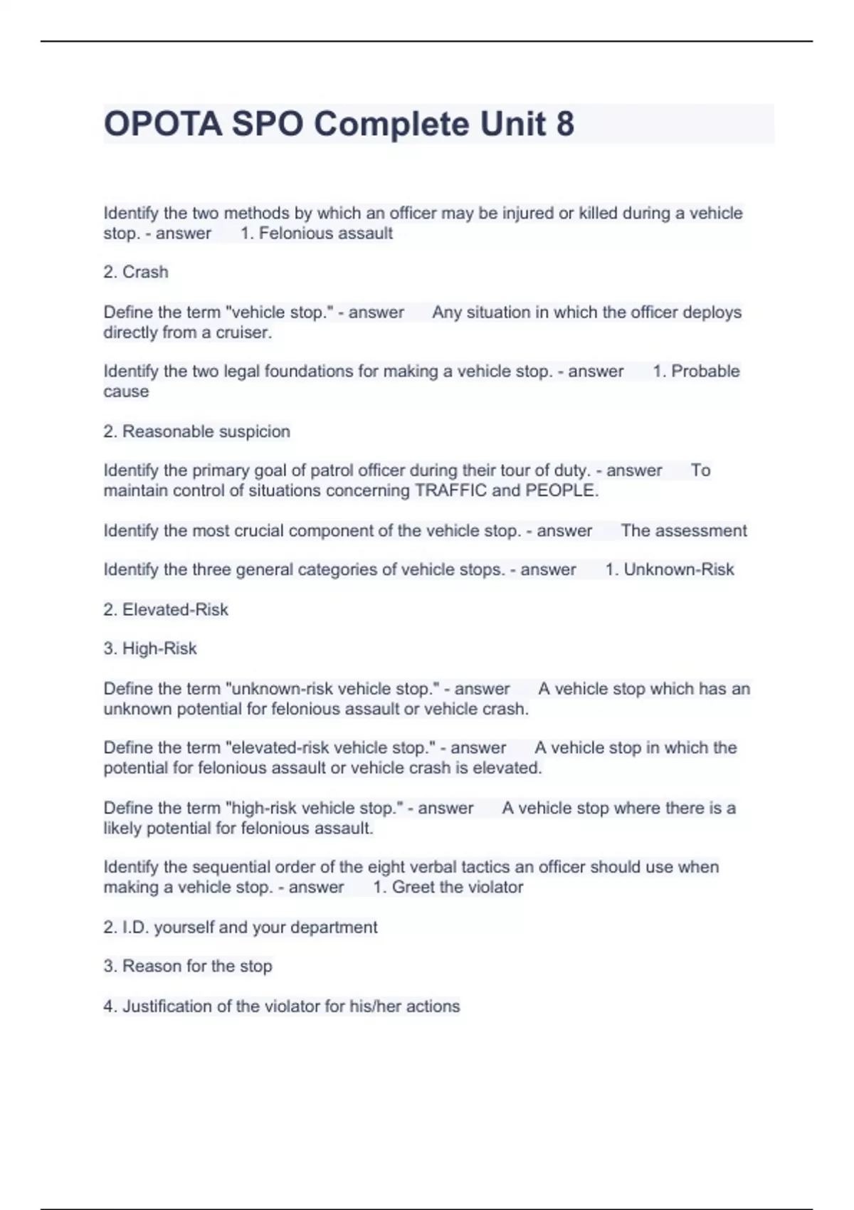 OPOTA SPO Complete Unit 8 Questions and Answers 100% correct - OPOTA ...