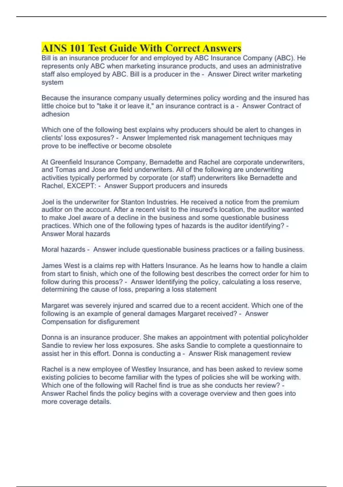 AINS 101 Test Guide With Correct Answers - AINS 101 - Stuvia US