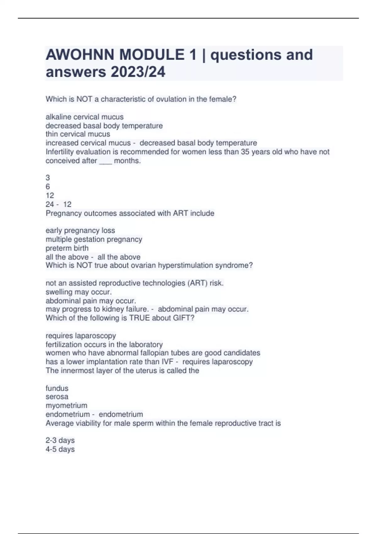 AWOHNN MODULE 1 | questions and answers 2023/24 - AWOHNN MODULE 1 ...