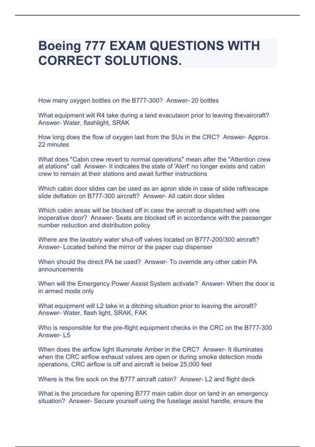 Boeing 777 EXAM QUESTIONS WITH CORRECT SOLUTIONS. - Boeing 777 - Stuvia US