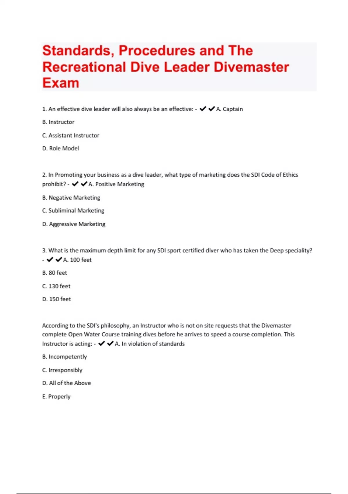 Standards, Procedures and The Recreational Dive Leader Divemaster Exam ...