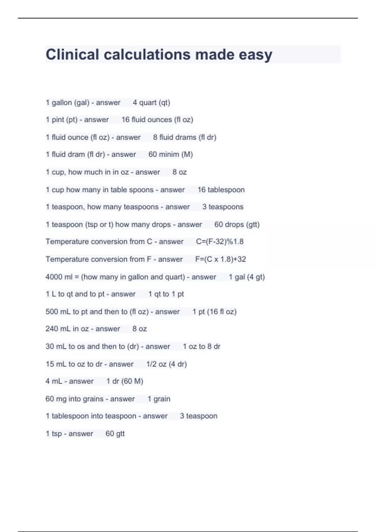 Clinical calculations made easy Questions with correct Answers fully ...
