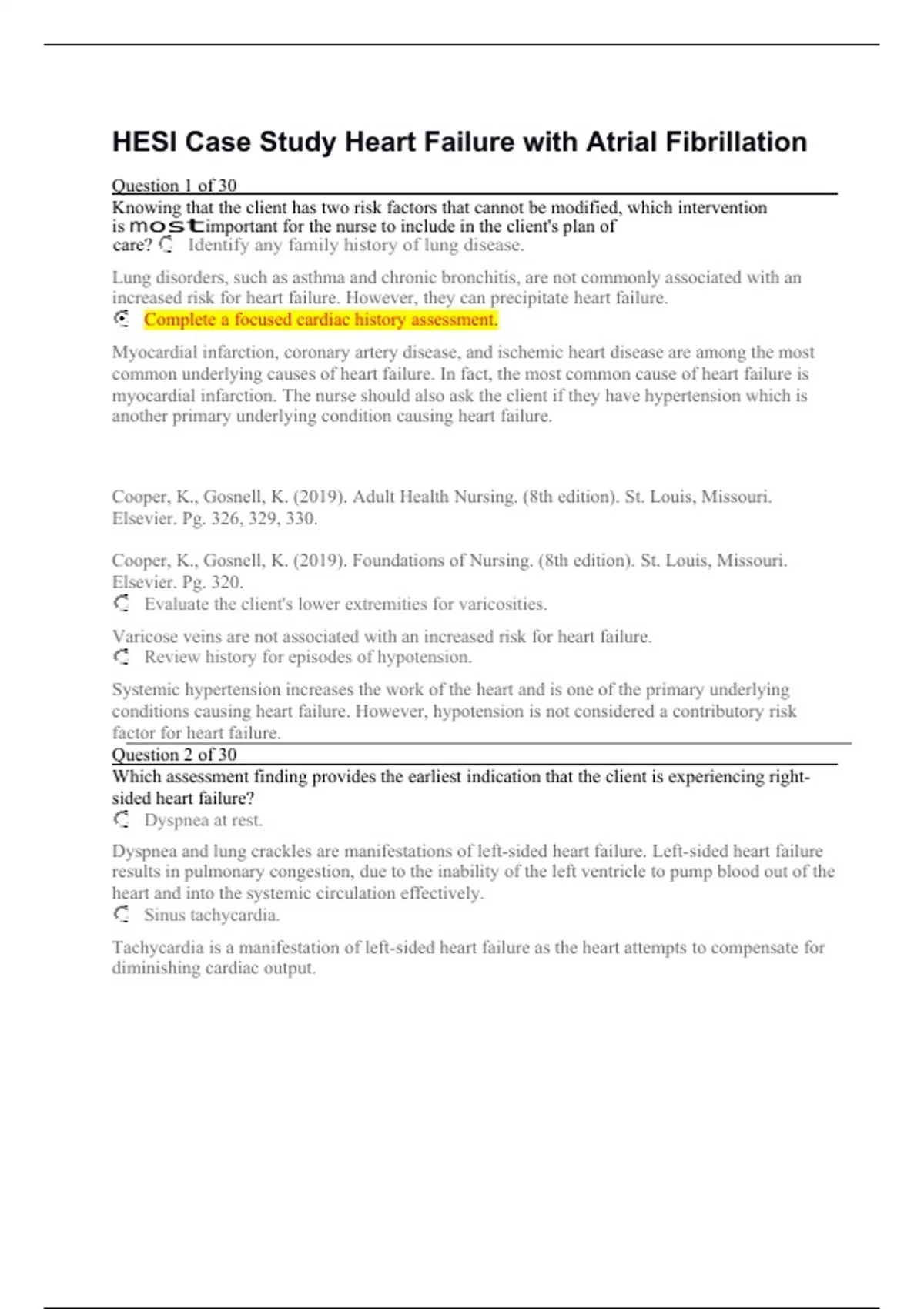 HESI Case Study Heart Failure with Atrial Fibrillation - HESI Casrilla ...