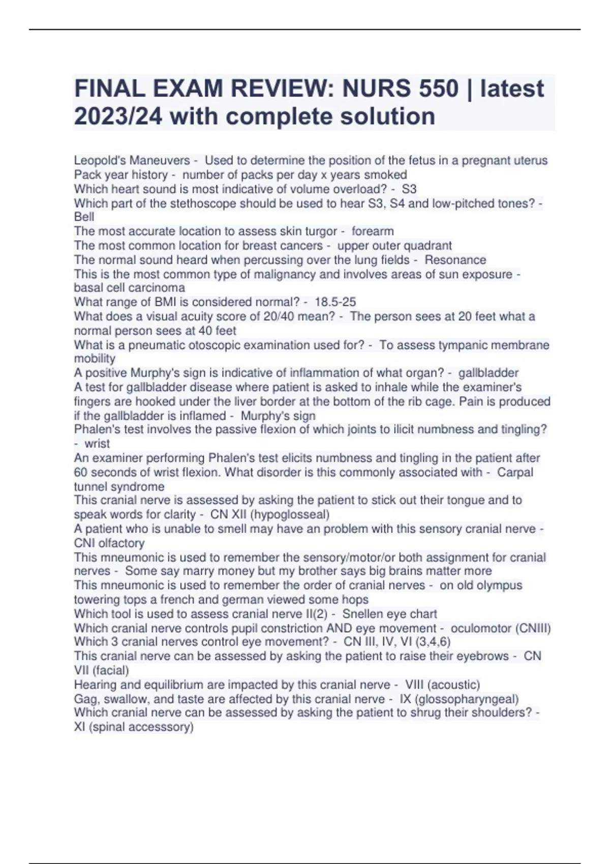 FINAL EXAM REVIEW: NURS 550 | latest 2023/24 with complete solution ...