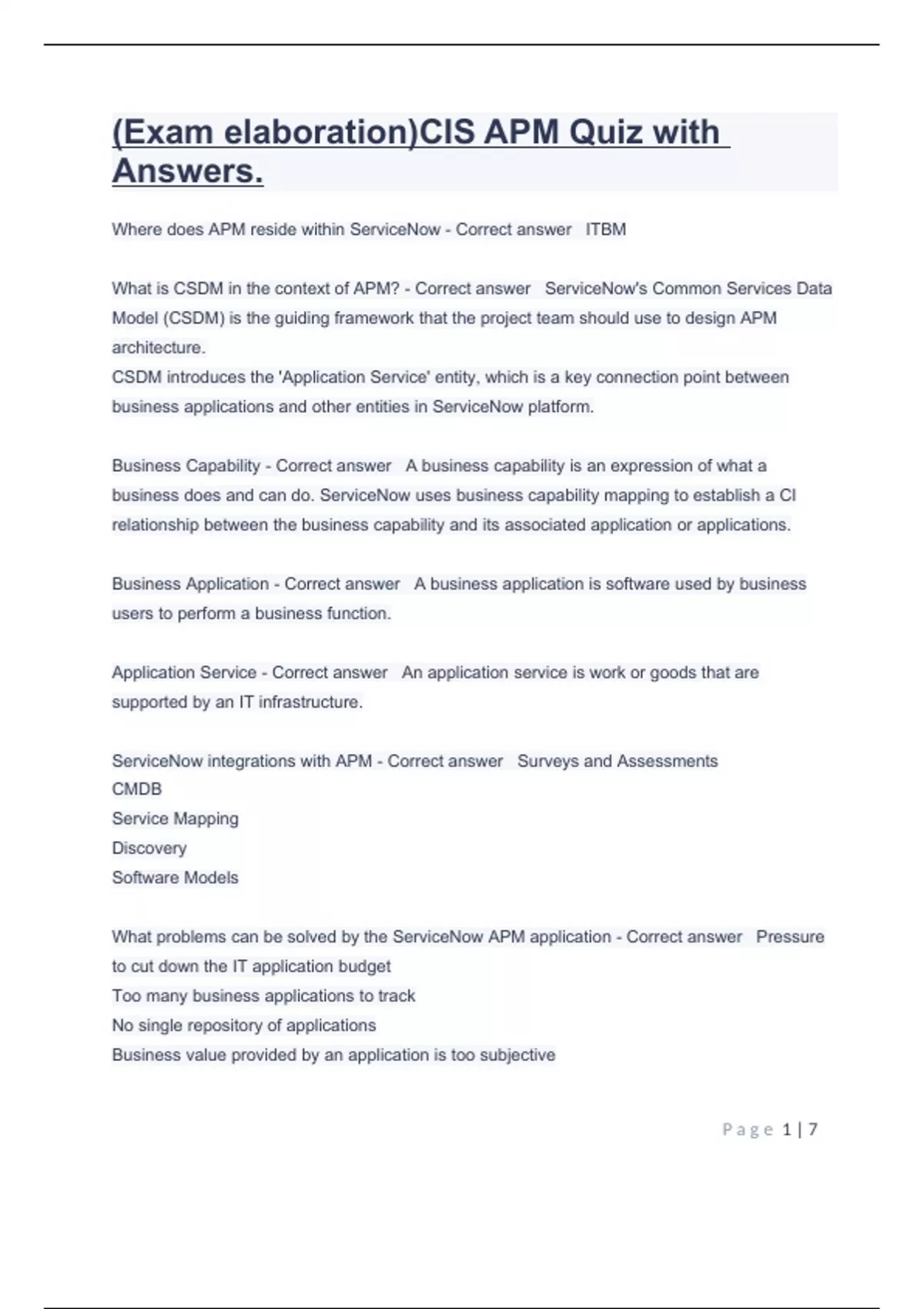 (Exam elaboration)CIS APM Quiz with Answers. - CIS APM - Stuvia US