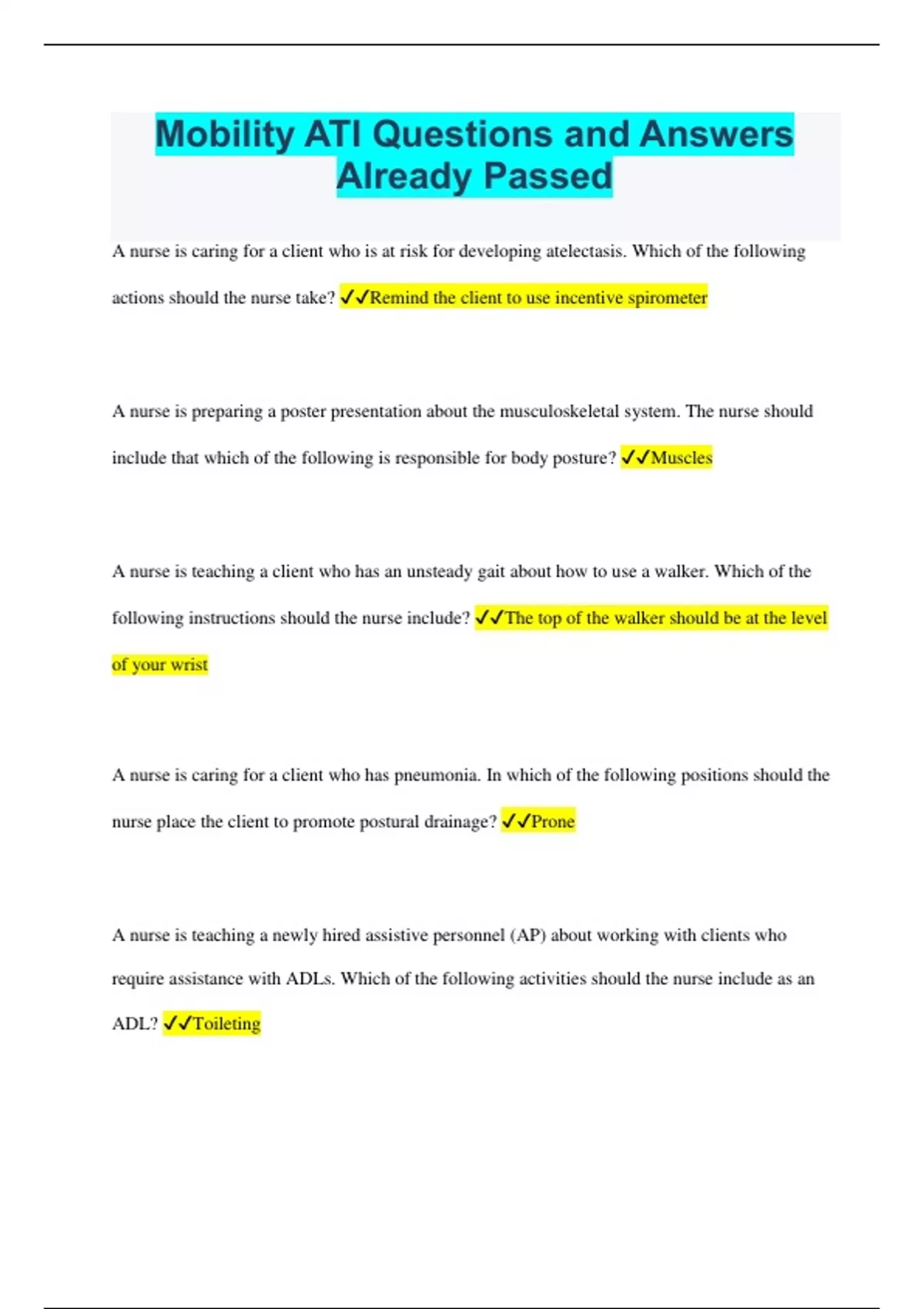 ATI Mobility Bundled Exams Questions and Answers 100% Pass - Stuvia US