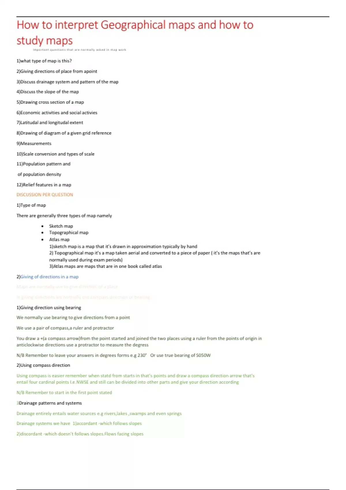 Summary Geography map work - Mathematics ,Geography,Business\'s and ...