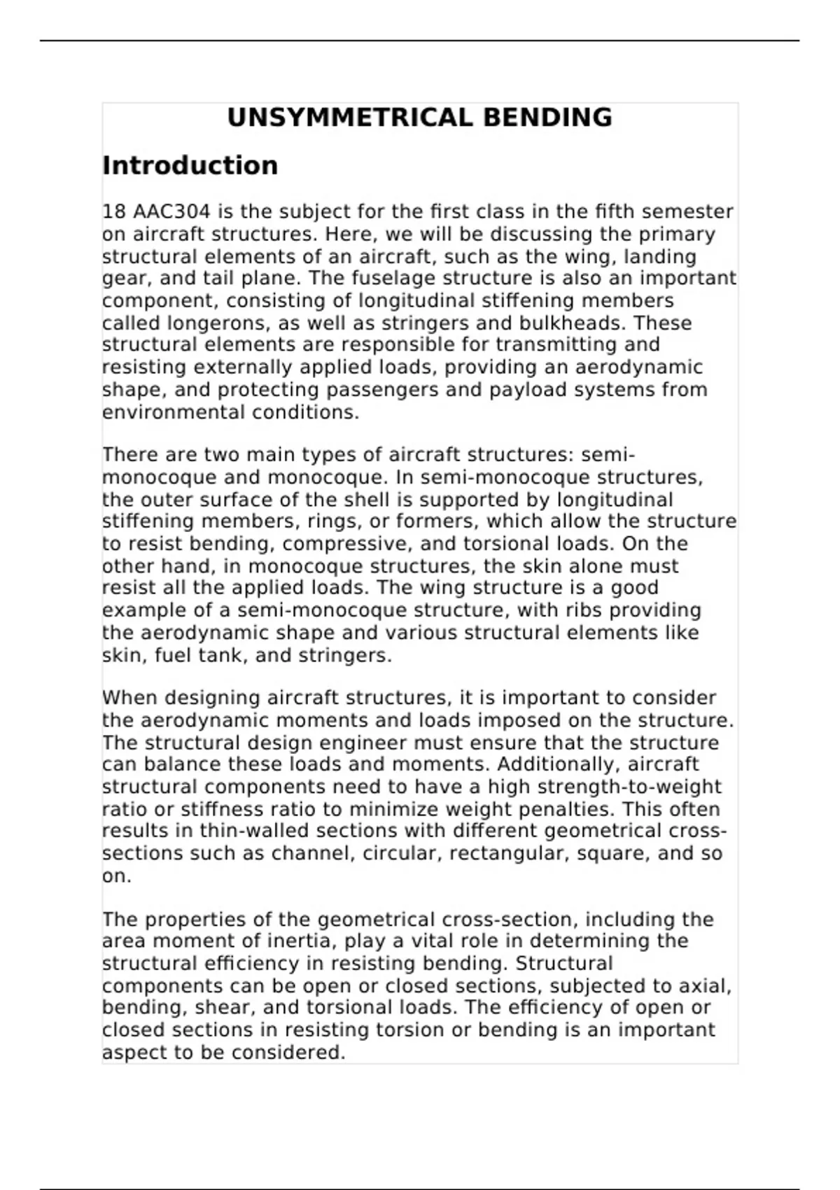 Summary - AIRCRAFT STRUCTURE - AIRCRAFT STRUCTURE - Stuvia US