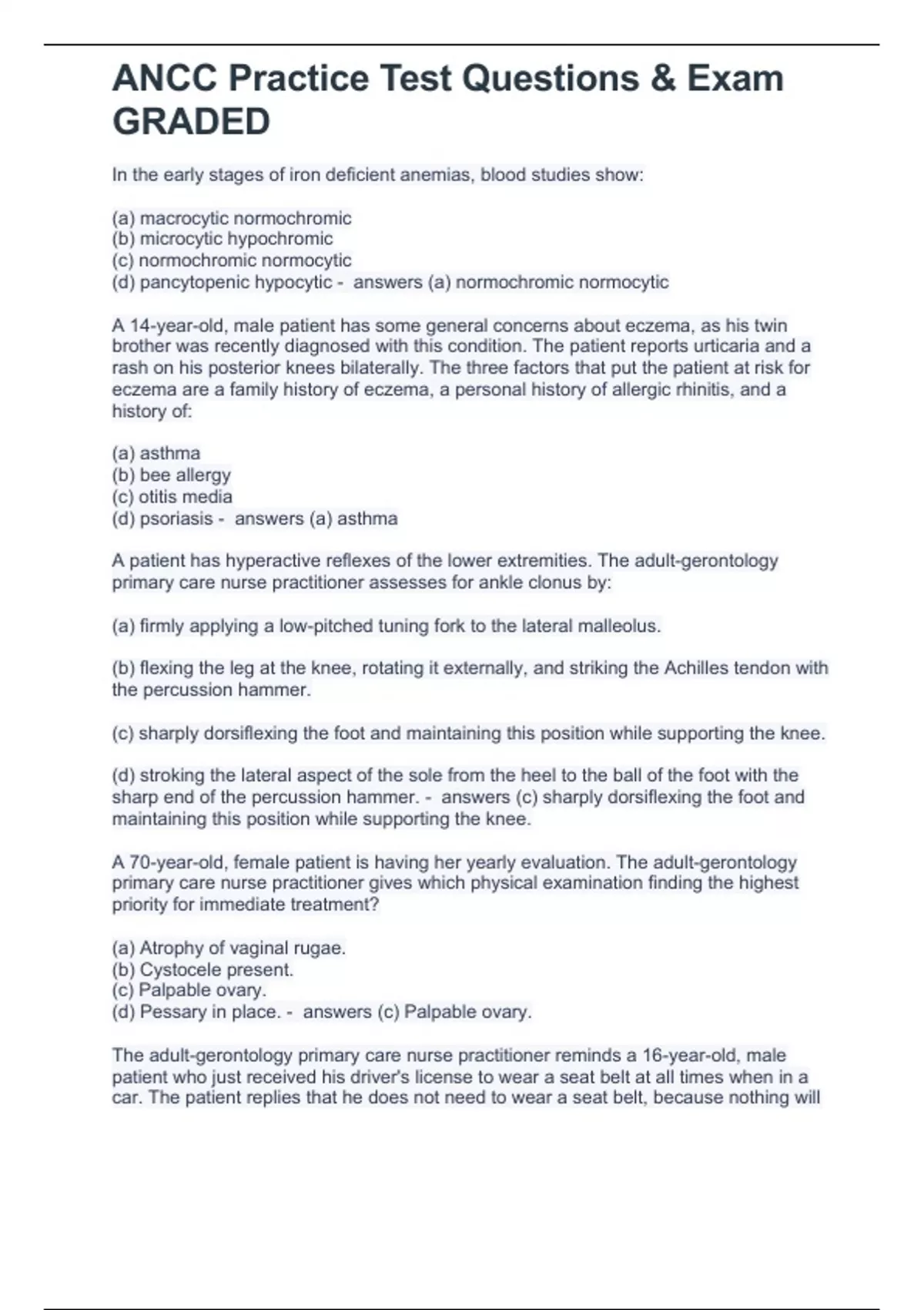 Ancc Practice Test Questions And Exam Graded Biology Ii 12 Stuvia Us